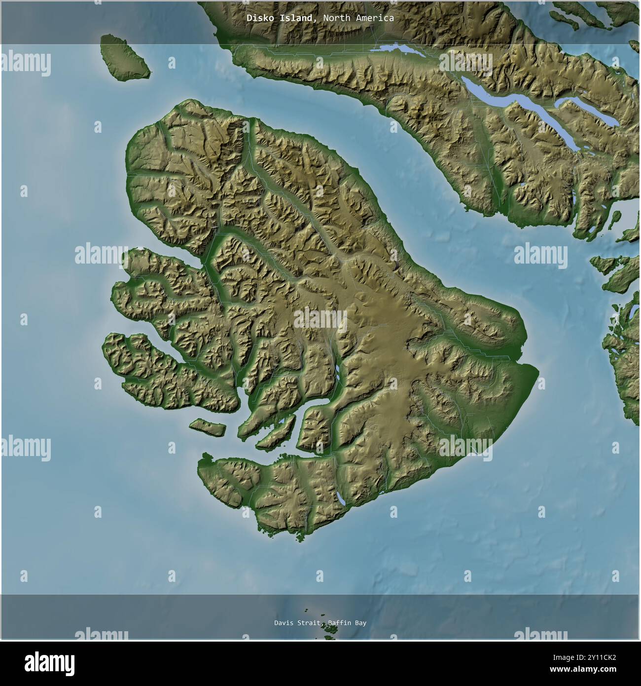 Disko Island in the Baffin Bay, belonging to Greenland, cropped to ...