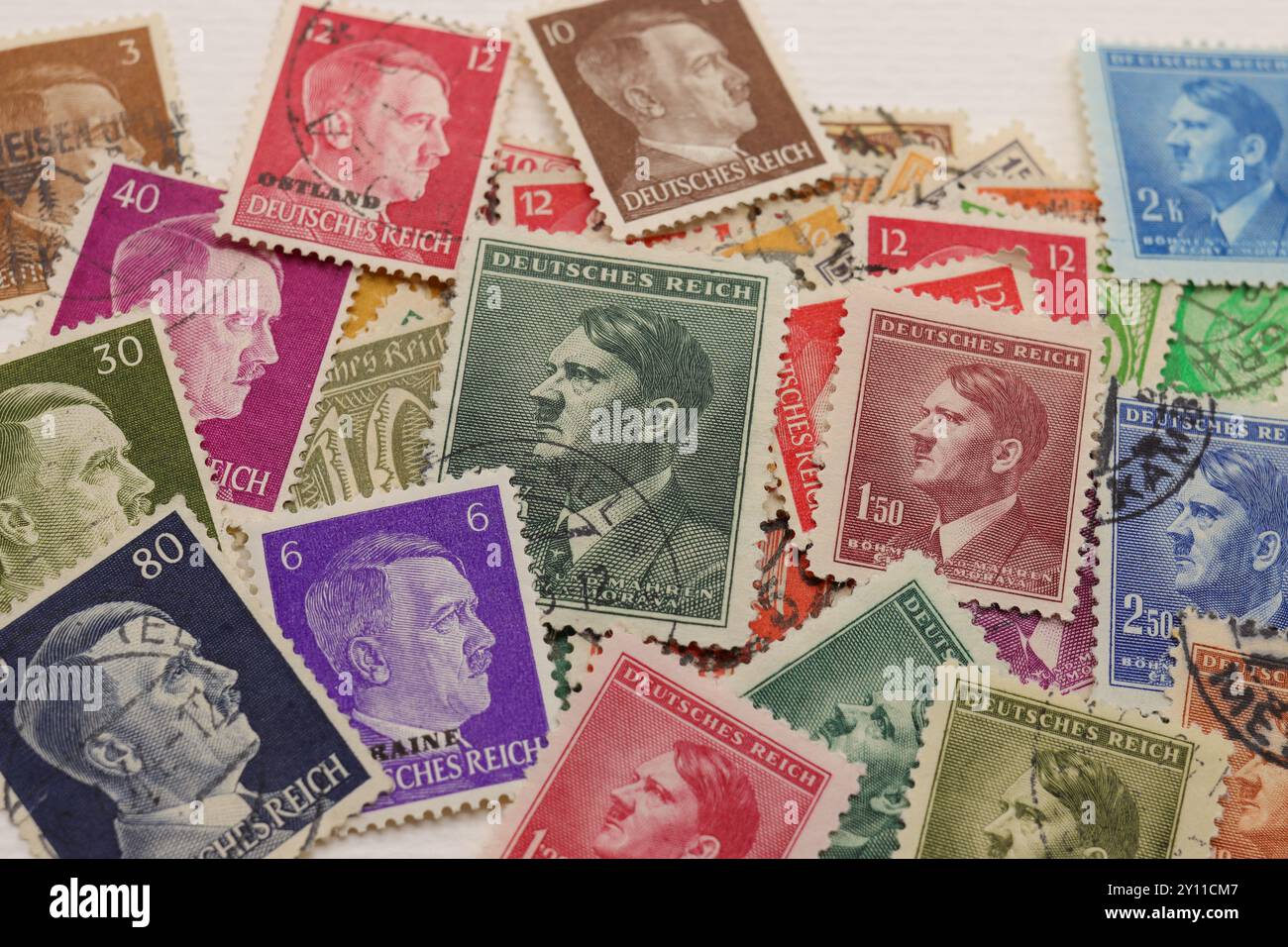 Old German Third Reich postage stamps from the second world war with ...