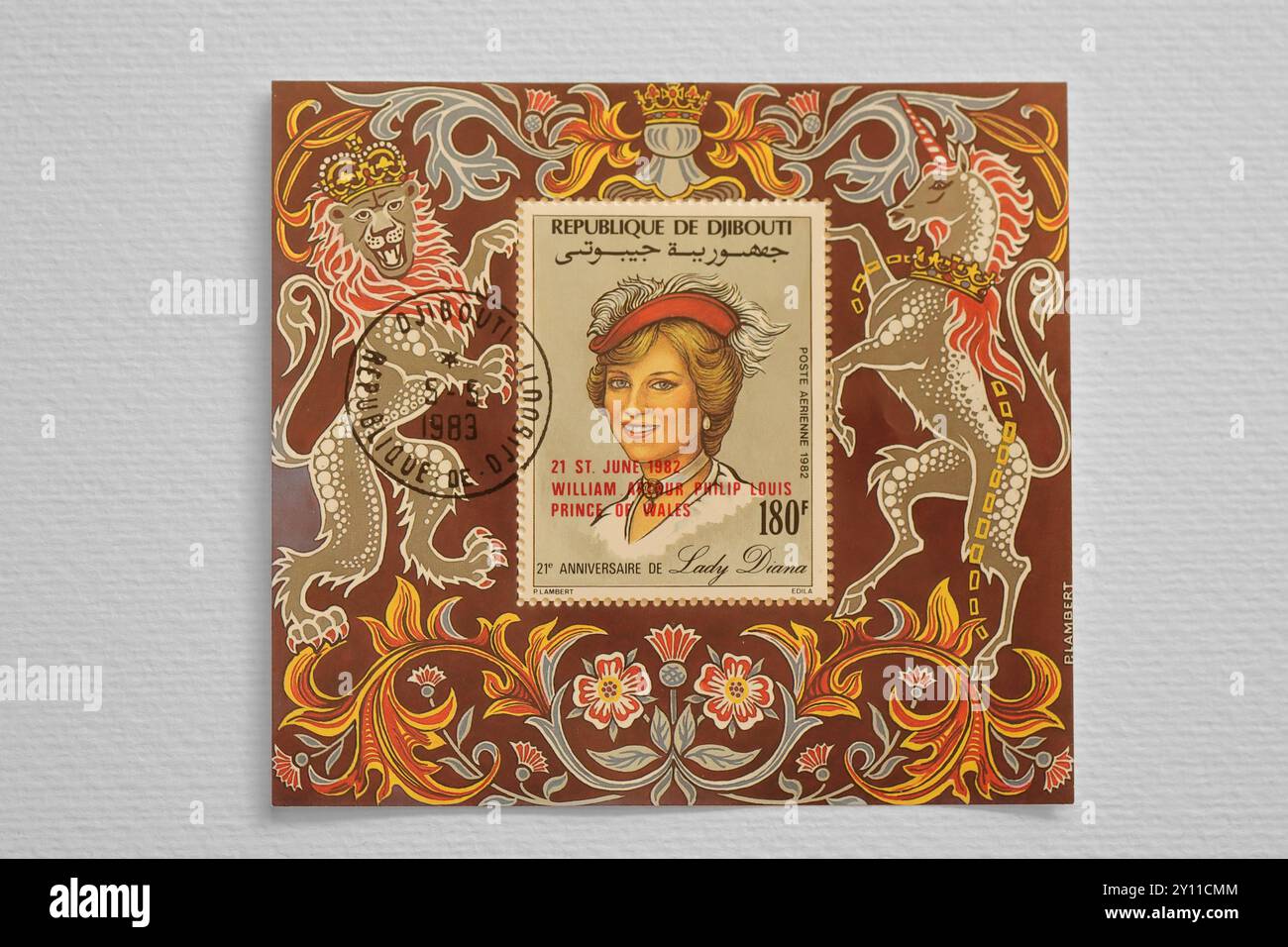 Close up of Republic of Djibouti stamp featuring Lady Diana, Princess ...