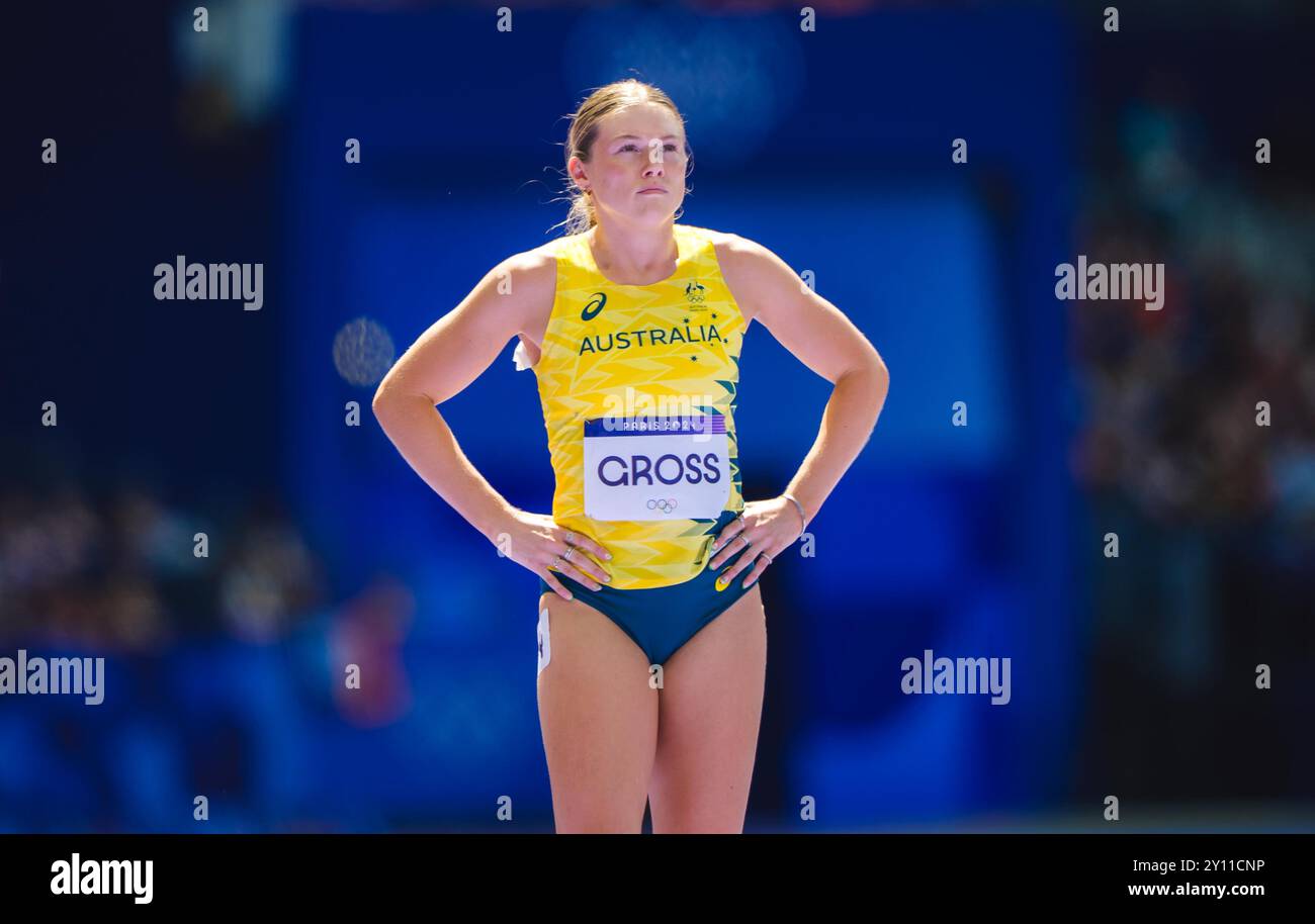 Mia Gross participating in the 100 meters at the Paris 2024 Olympic ...