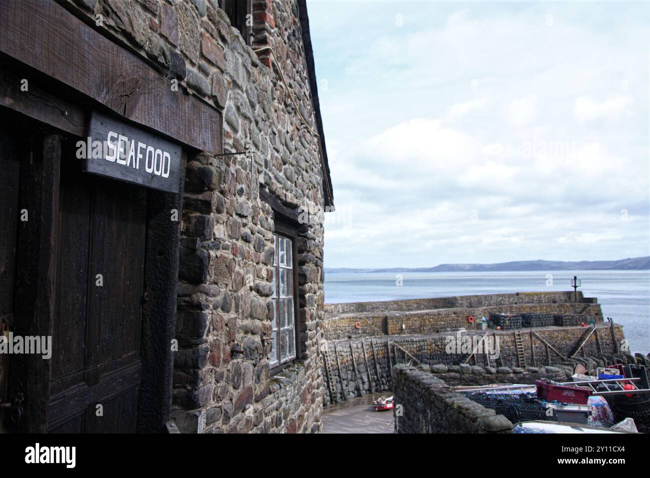 seafood restaurant in harbour of british seaside town devon uk Stock ...