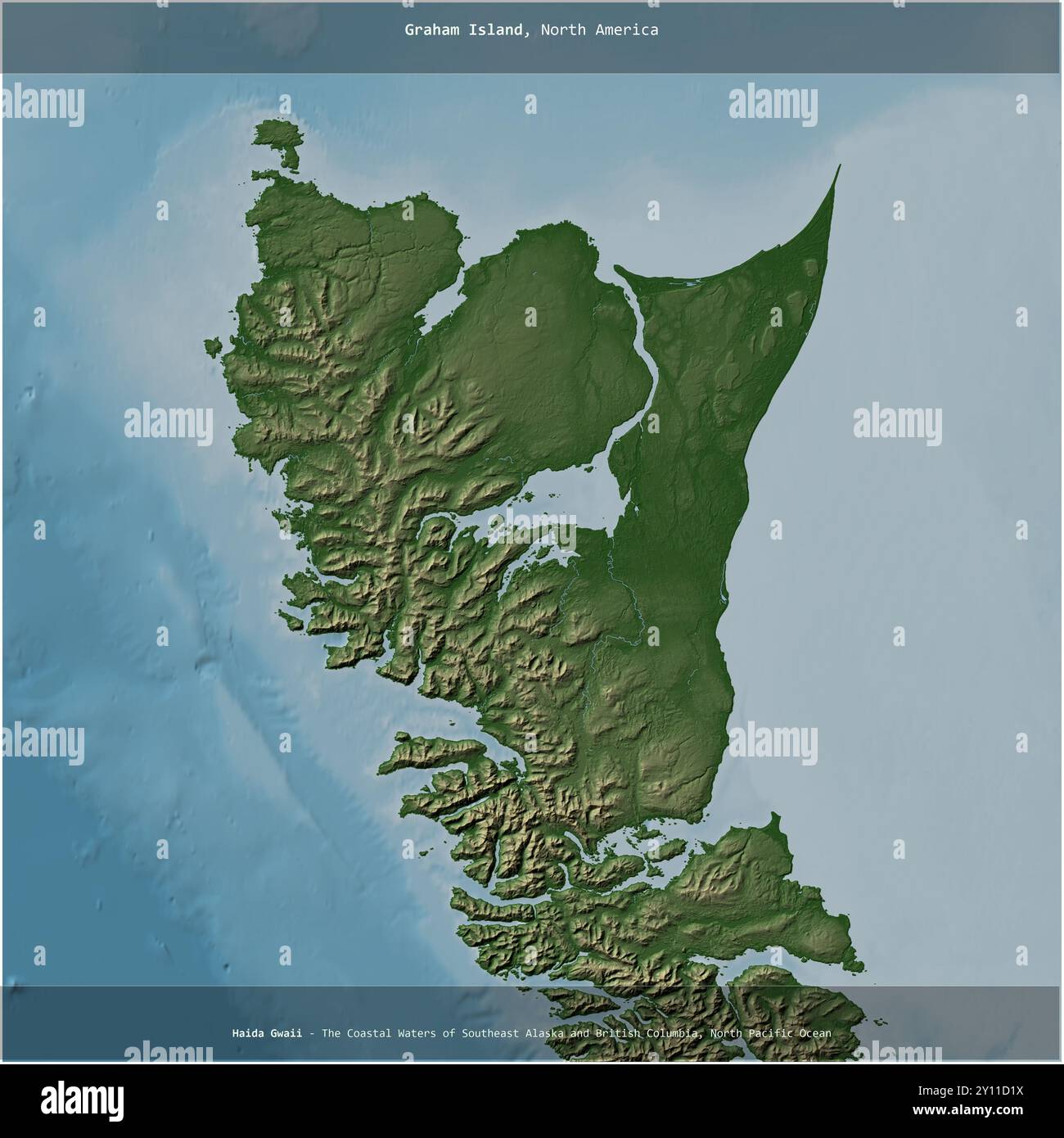 Graham Island in the North Pacific Ocean, belonging to Canada, cropped ...