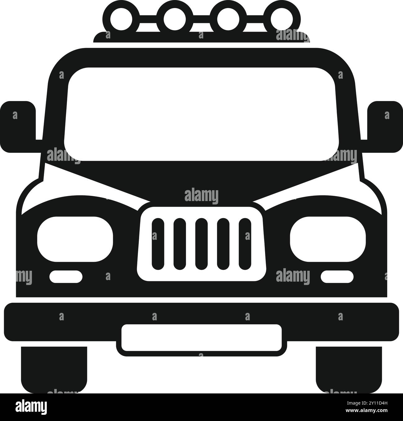 Simple icon of an off road vehicle with roof lamps showing front view ...