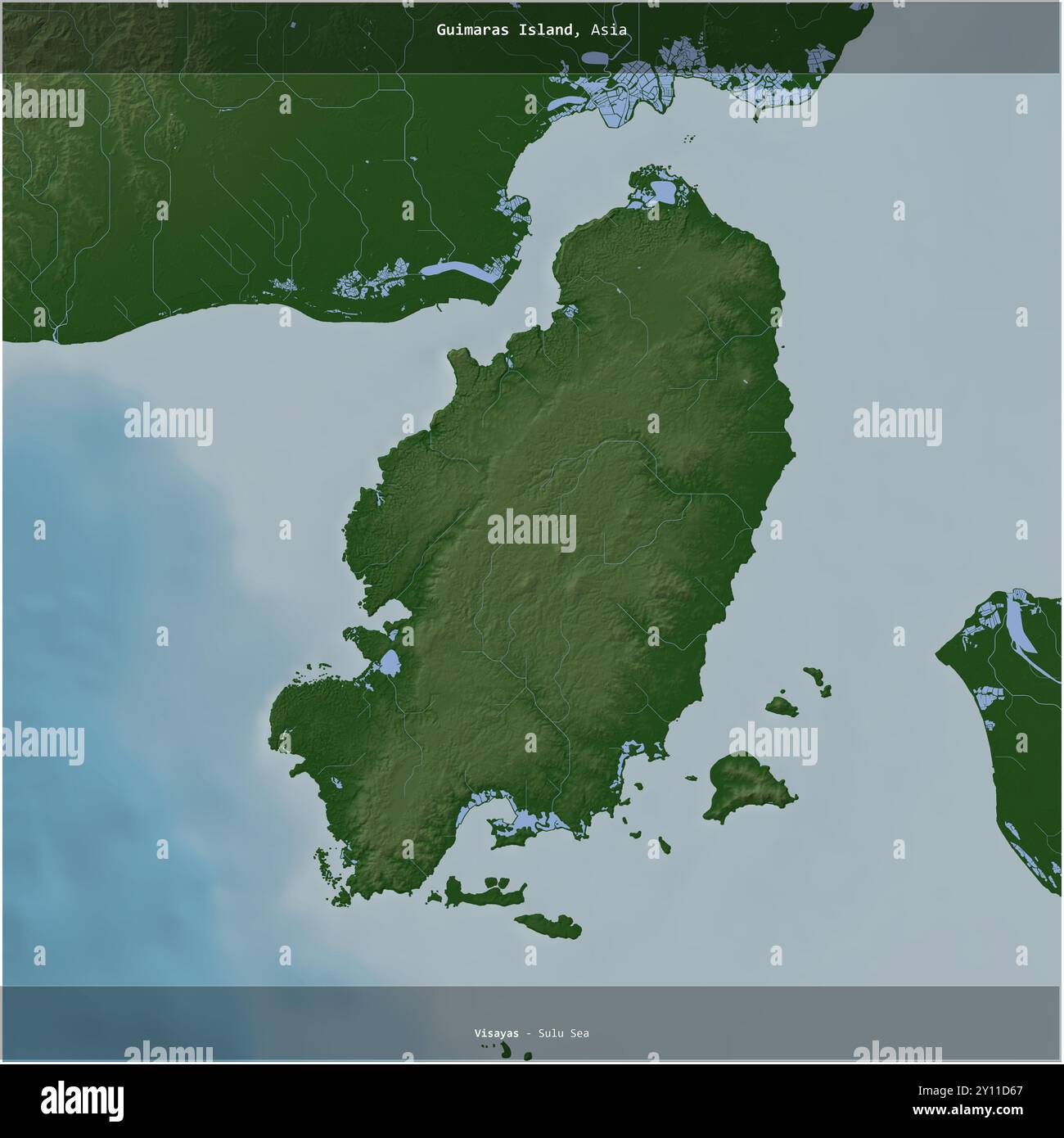 Guimaras Island in the Sulu Sea, belonging to Philippines, cropped to ...