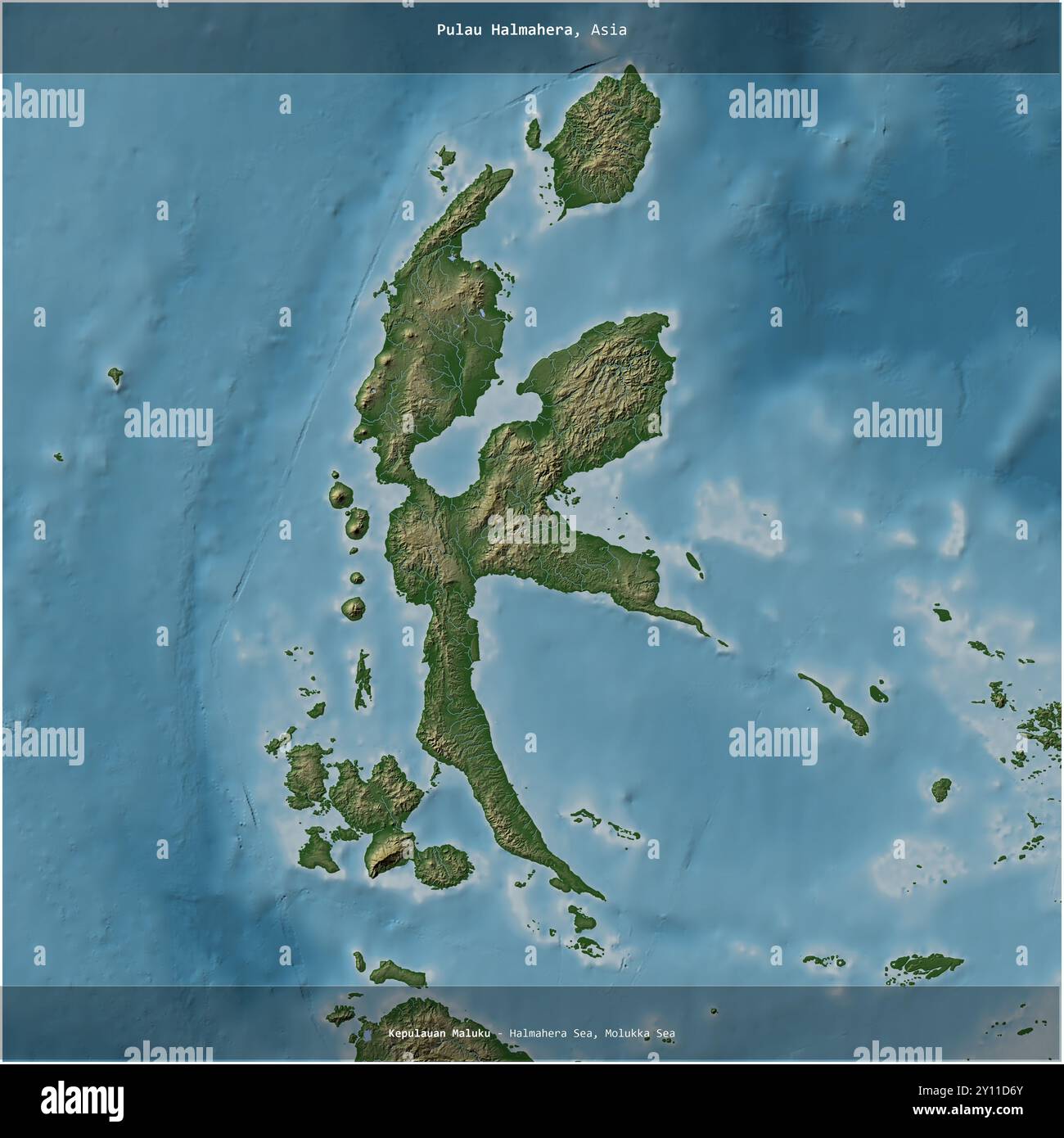 Pulau Halmahera in the Molukka Sea, belonging to Indonesia, cropped to ...