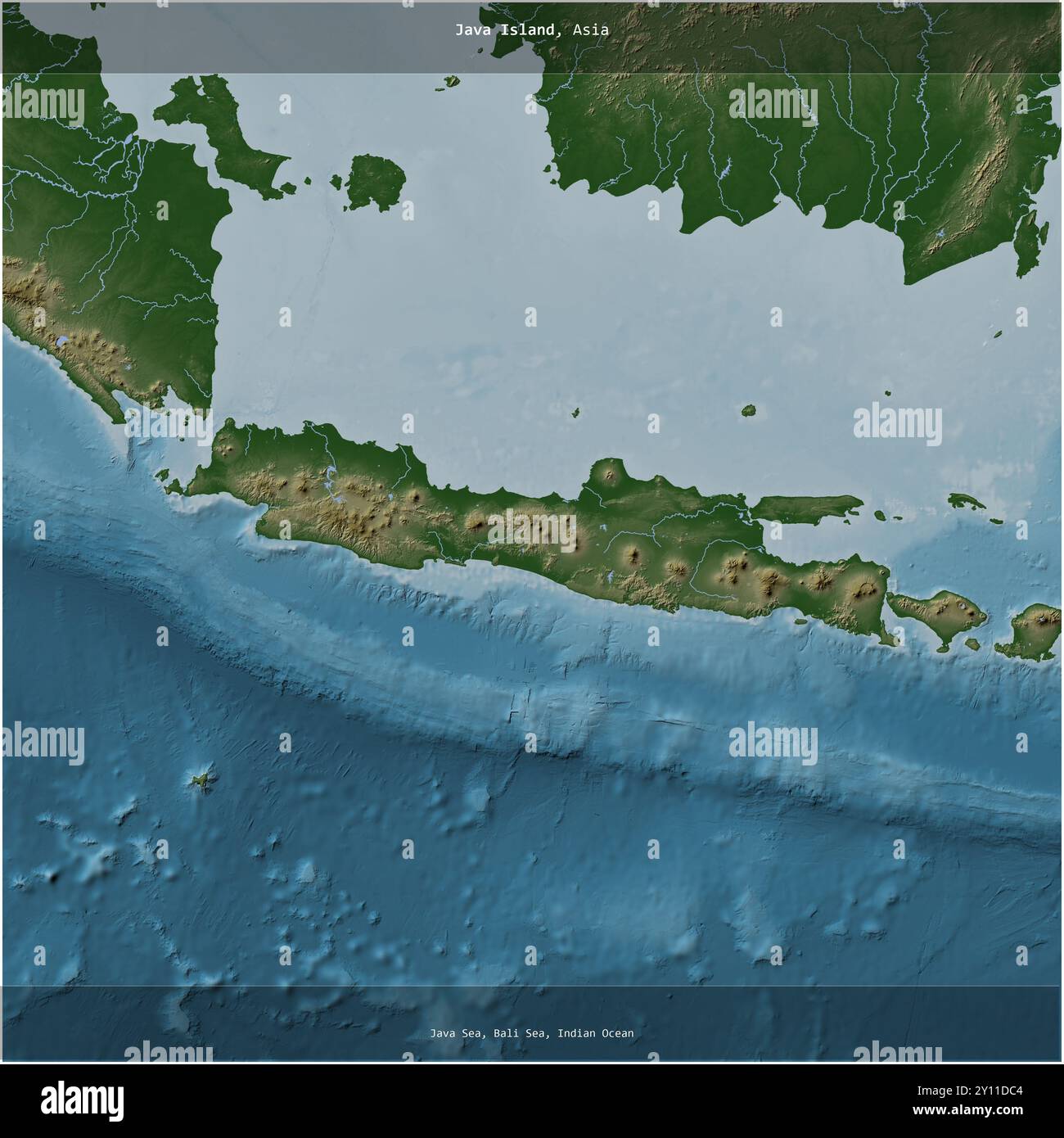 Java Island in the Java Sea, belonging to Indonesia, cropped to square ...