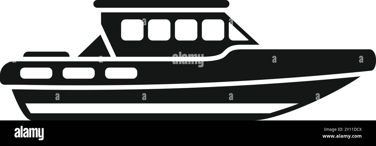 Patrol boat sailing on water surface icon. Simple illustration of ...