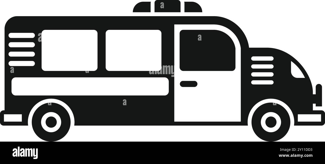 Black and white icon of a police patrol van ensuring safety and ...