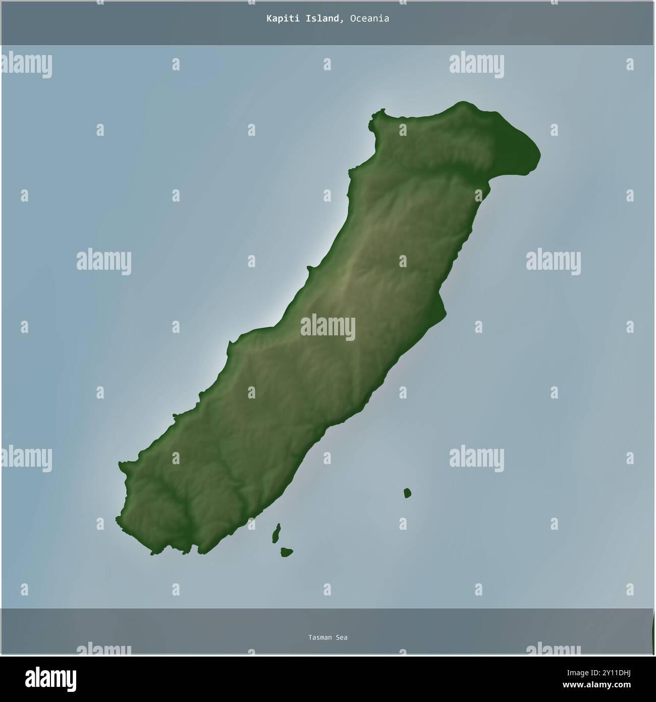 Kapiti Island in the Tasman Sea, belonging to New Zealand, cropped to ...