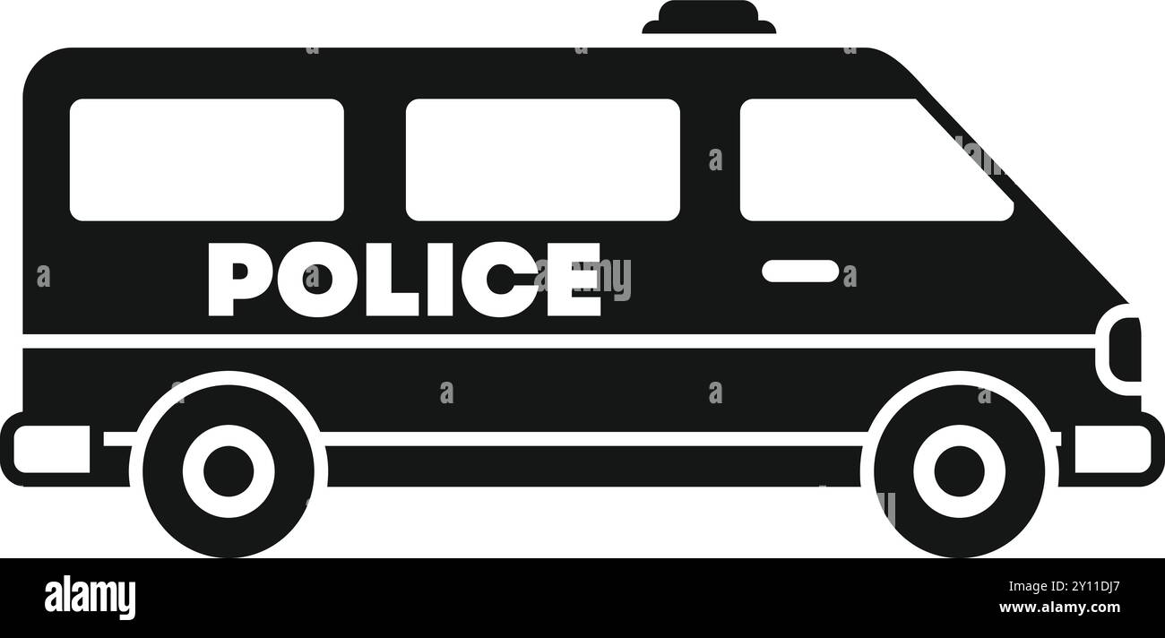 Simple black and white icon of a police van, useful for quickly identifying law enforcement ...