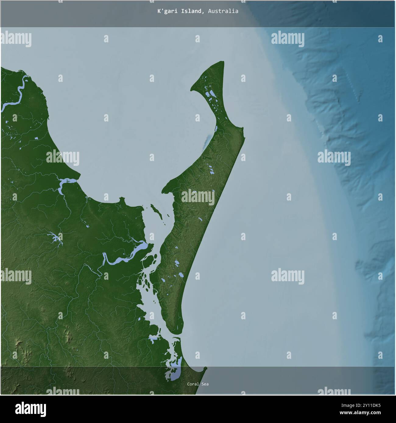 K'gari Island in the Coral Sea, belonging to Australia, cropped to ...