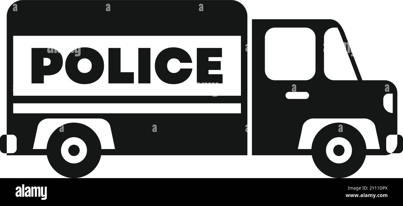 Simple black and white vector illustration of a police van driving to ...