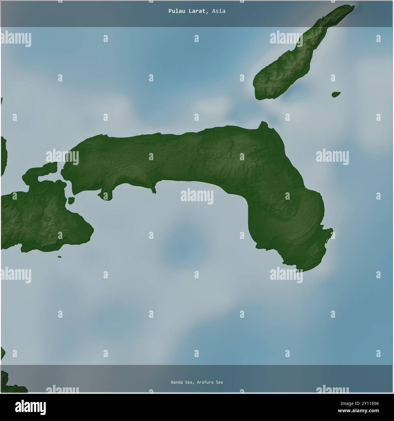Pulau Larat in the Banda Sea, belonging to Indonesia, cropped to square ...