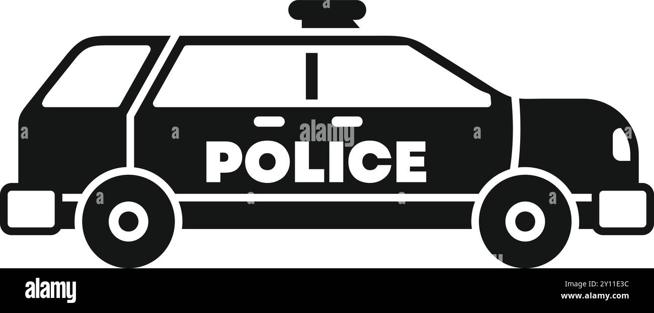 Black and white icon of a police car, representing law enforcement and ...