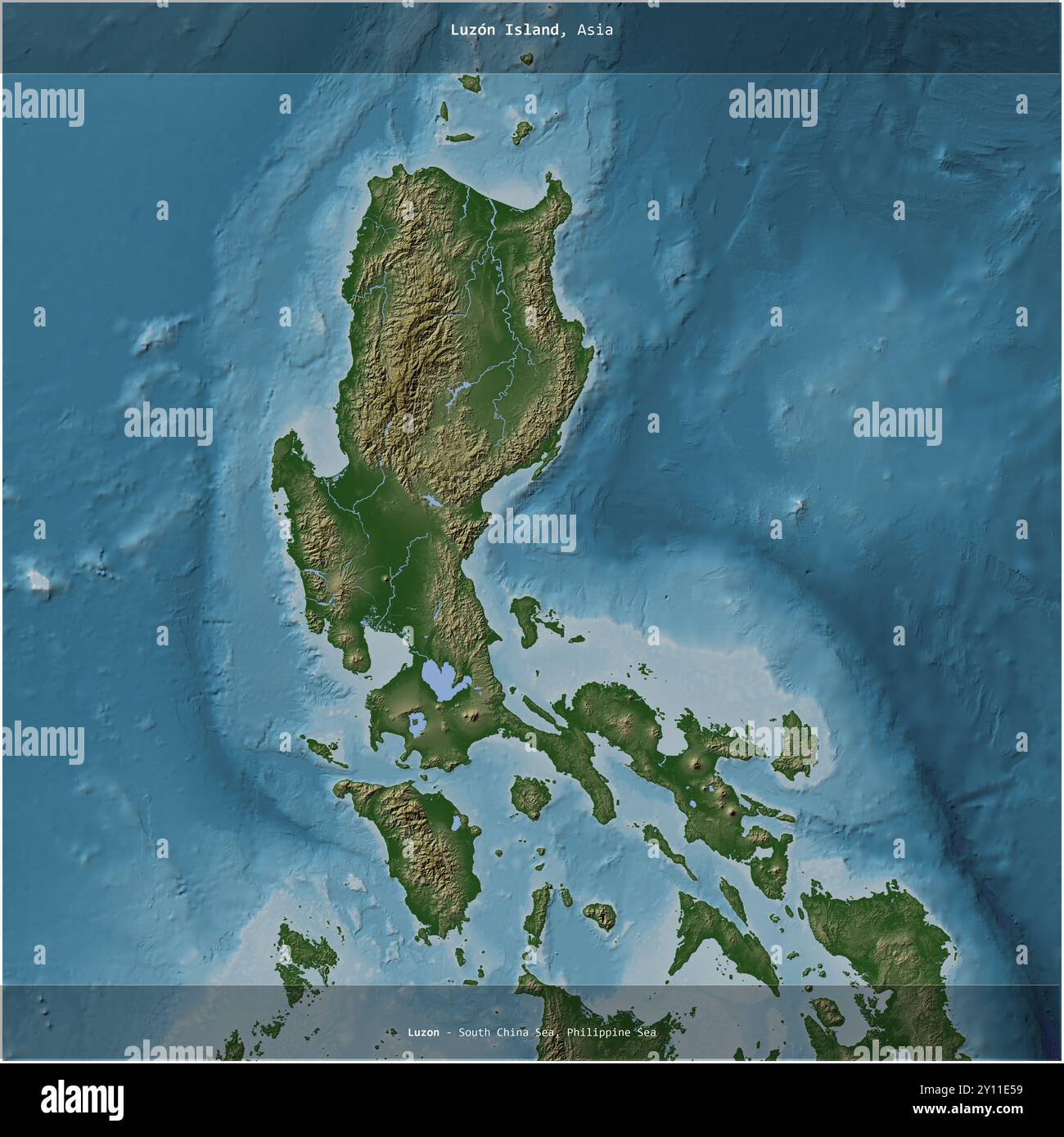 Luzon Island in the Philippine Sea, belonging to Philippines, cropped to square on a colored ...