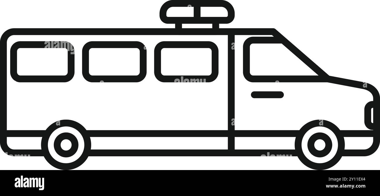 Simple black and white icon of a passenger transportation van ...