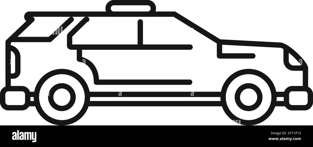 Black and white icon of a police car patrolling the streets, ensuring ...