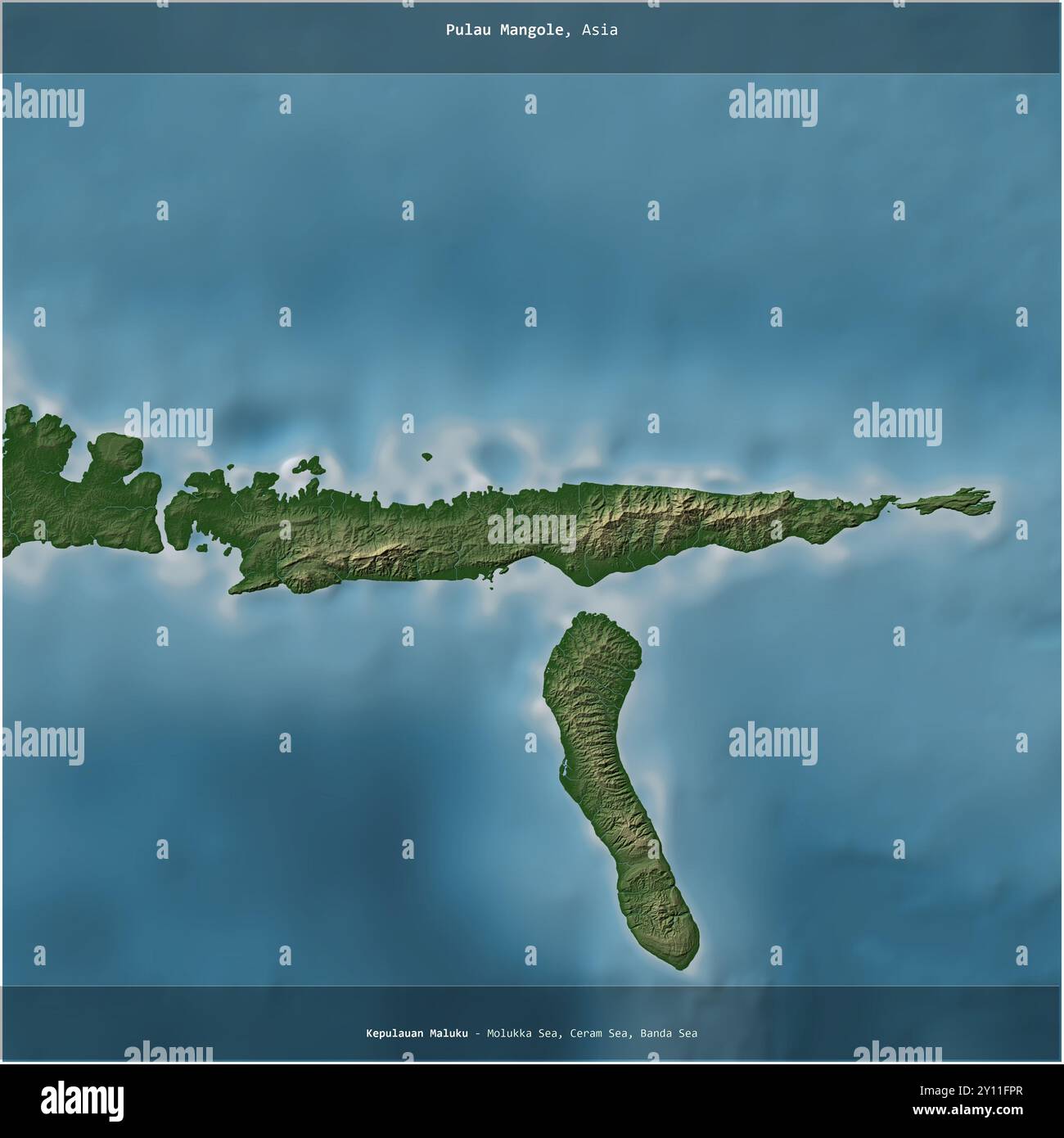 Pulau Mangole in the Ceram Sea, belonging to Indonesia, cropped to ...