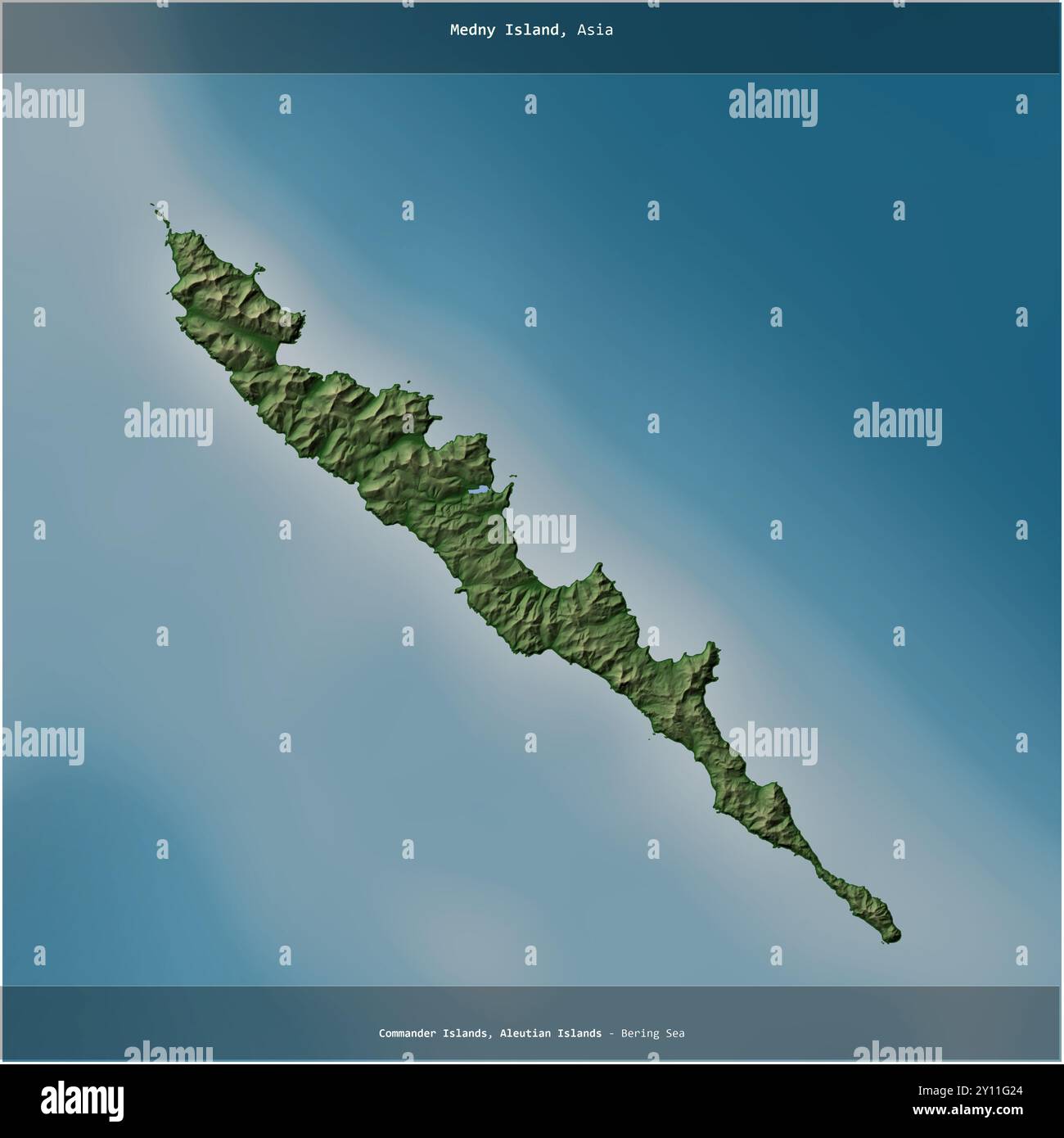 Medny Island in the Bering Sea, belonging to Russia, cropped to square ...