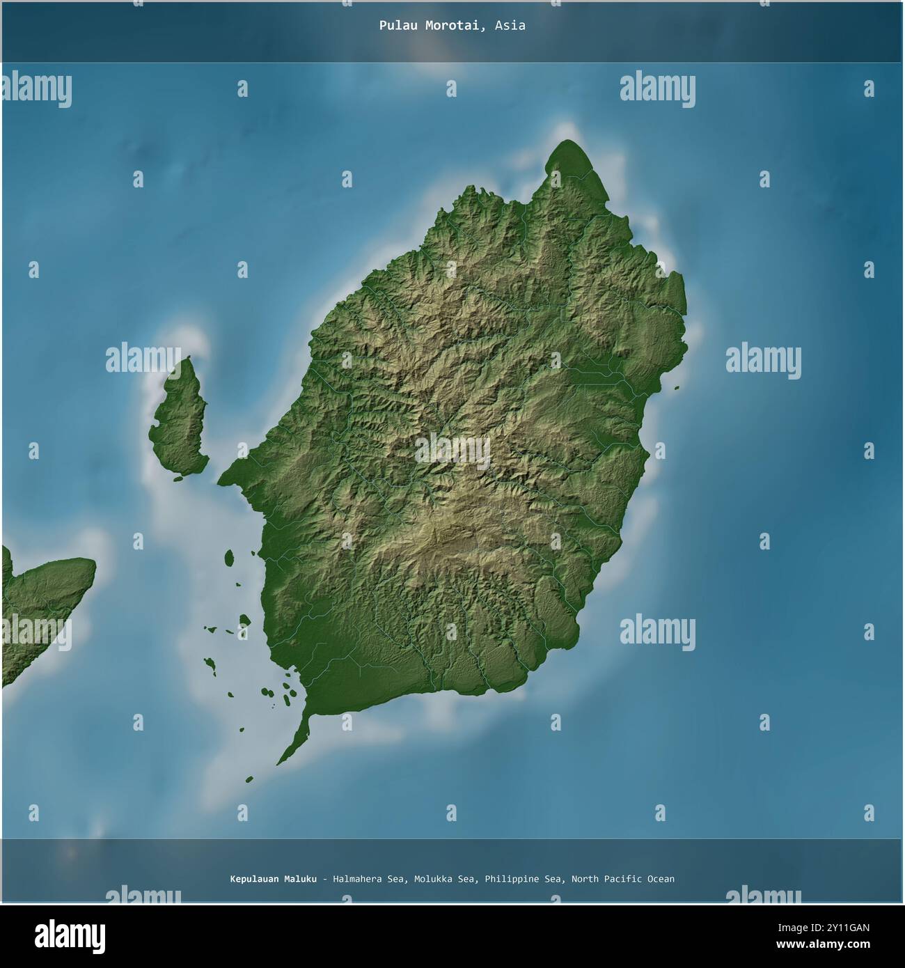 Pulau Morotai in the Molukka Sea, belonging to Indonesia, cropped to ...