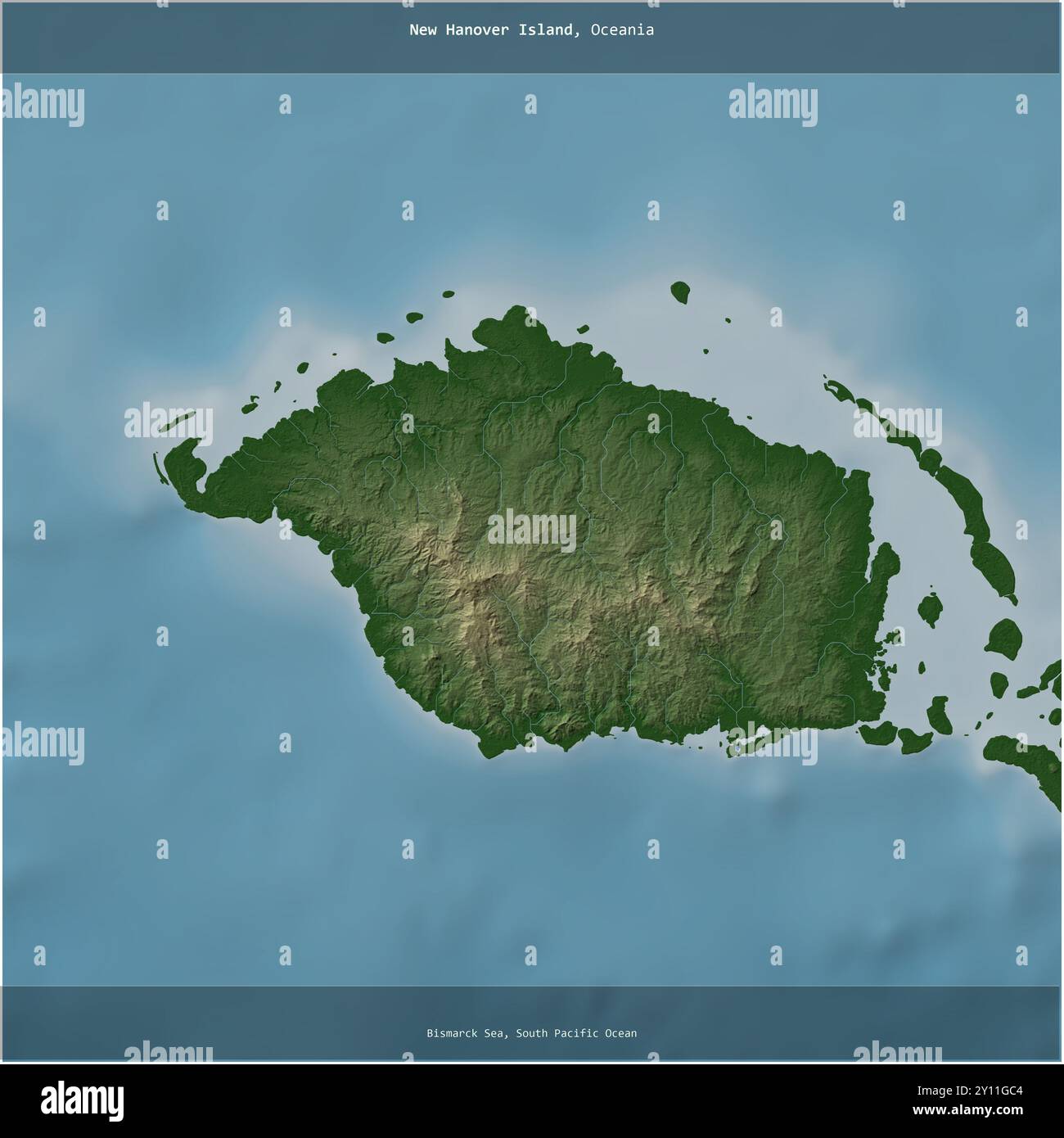 New Hanover Island in the Bismarck Sea, belonging to Papua New Guinea, cropped to square on a ...