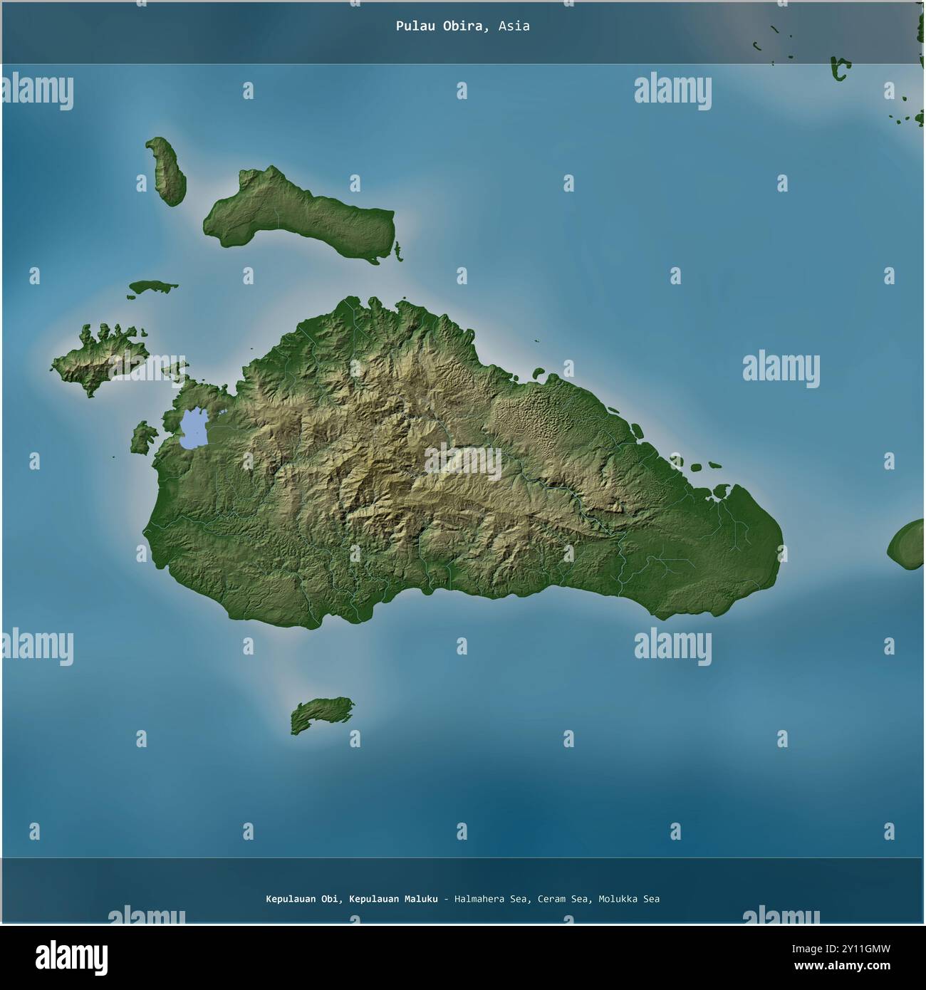 Pulau Obira in the Ceram Sea, belonging to Indonesia, cropped to square ...