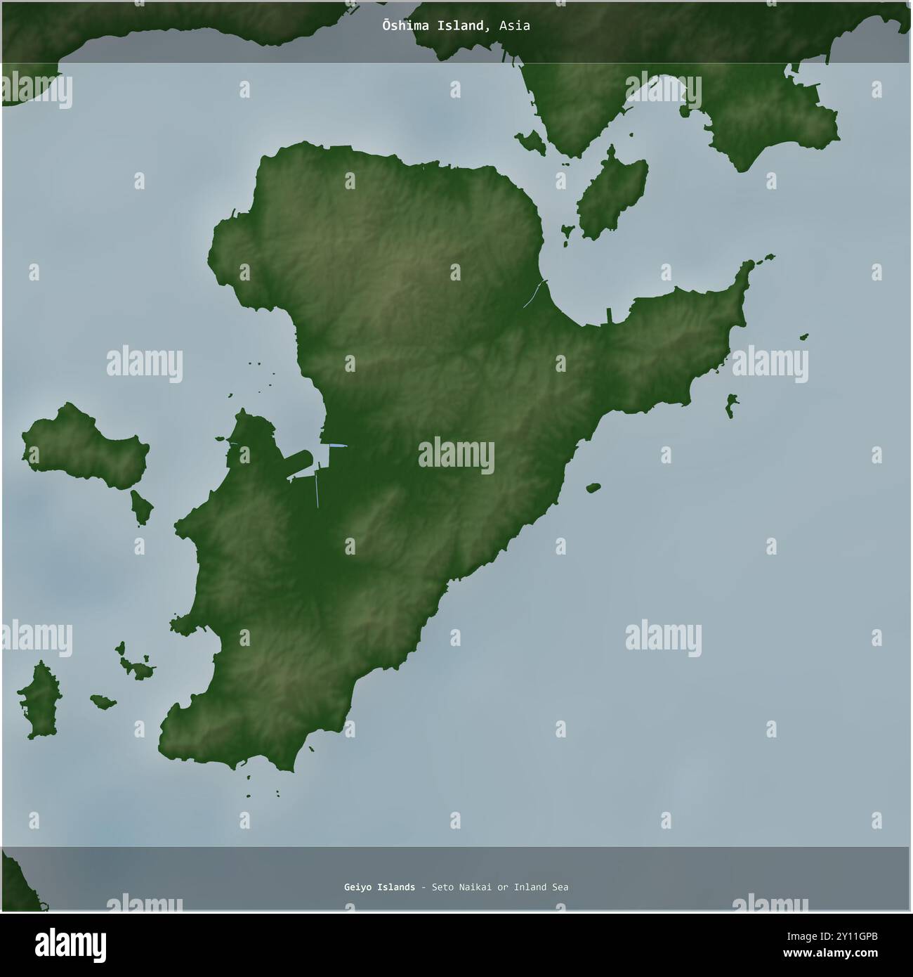 Oshima Island in the Seto Naikai or Inland Sea, belonging to Japan, cropped to square on a ...