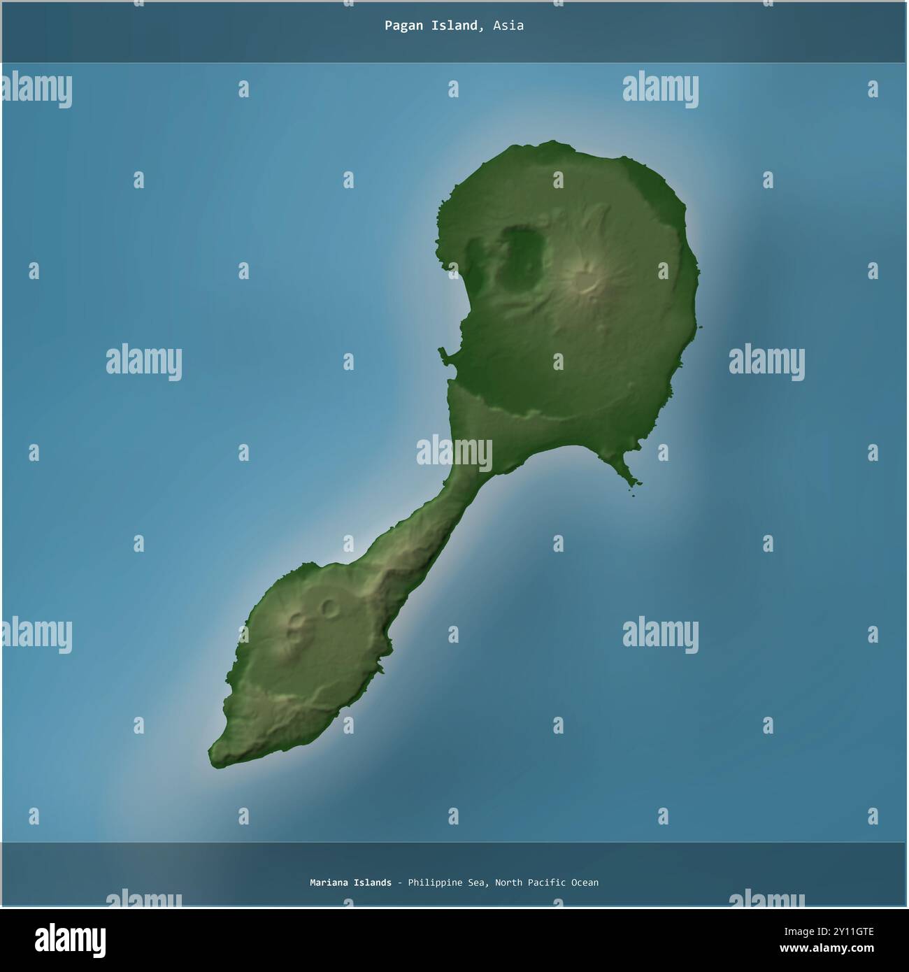 Pagan Island in the Philippine Sea, belonging to United States, cropped ...