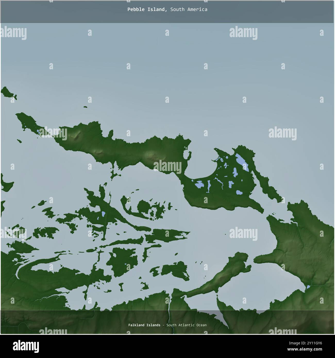 Pebble Island in the South Atlantic Ocean, belonging to Falkland Islands, cropped to square on a ...
