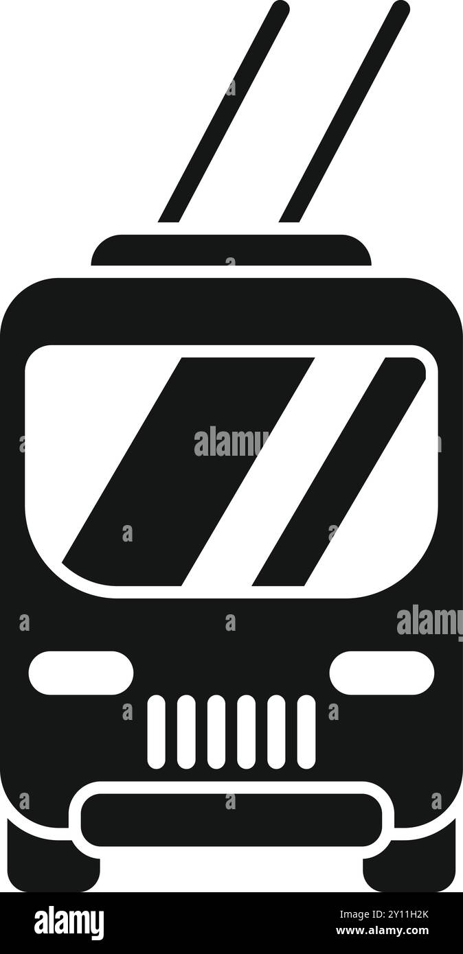 Simple icon of an electric trolleybus driving in the city with trolley ...
