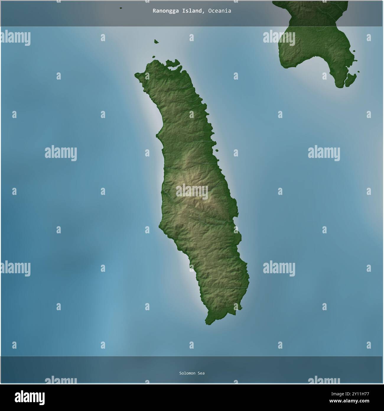 Ranongga Island in the Solomon Sea, belonging to Solomon Islands, cropped to square on a colored ...