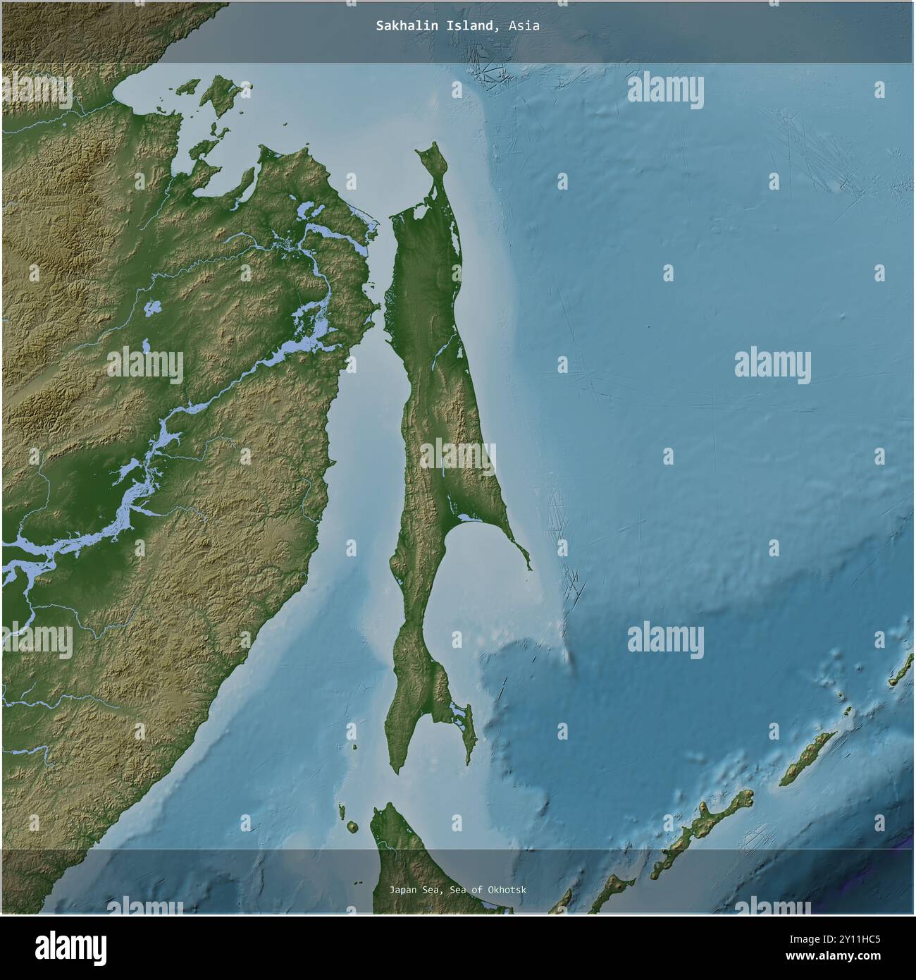 Sakhalin Island in the Japan Sea, belonging to Russia, cropped to ...