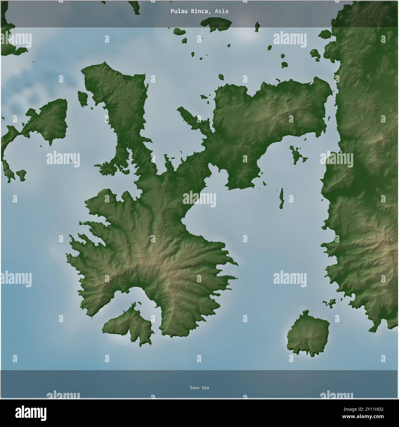Pulau Rinca in the Savu Sea, belonging to Indonesia, cropped to square ...