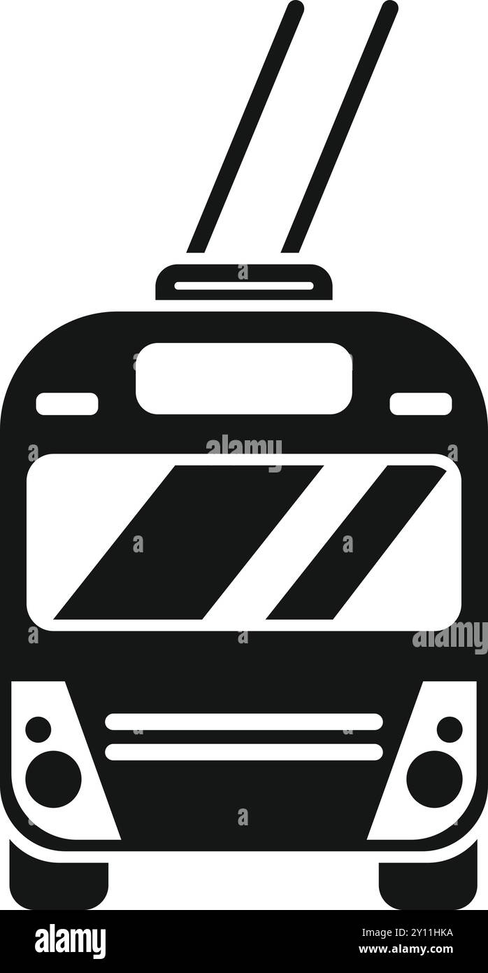 Simple black and white vector icon of a trolleybus, a modern form of public transportation Stock ...