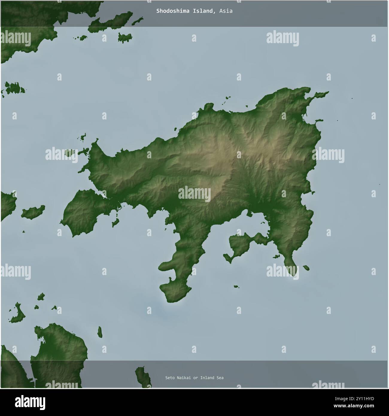 Shodoshima Island in the Seto Naikai or Inland Sea, belonging to Japan, cropped to square on a ...