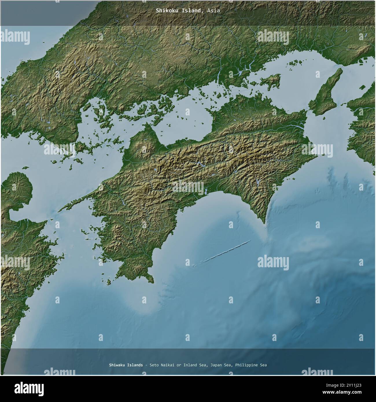 Shikoku Island in the Japan Sea, belonging to Japan, cropped to square ...