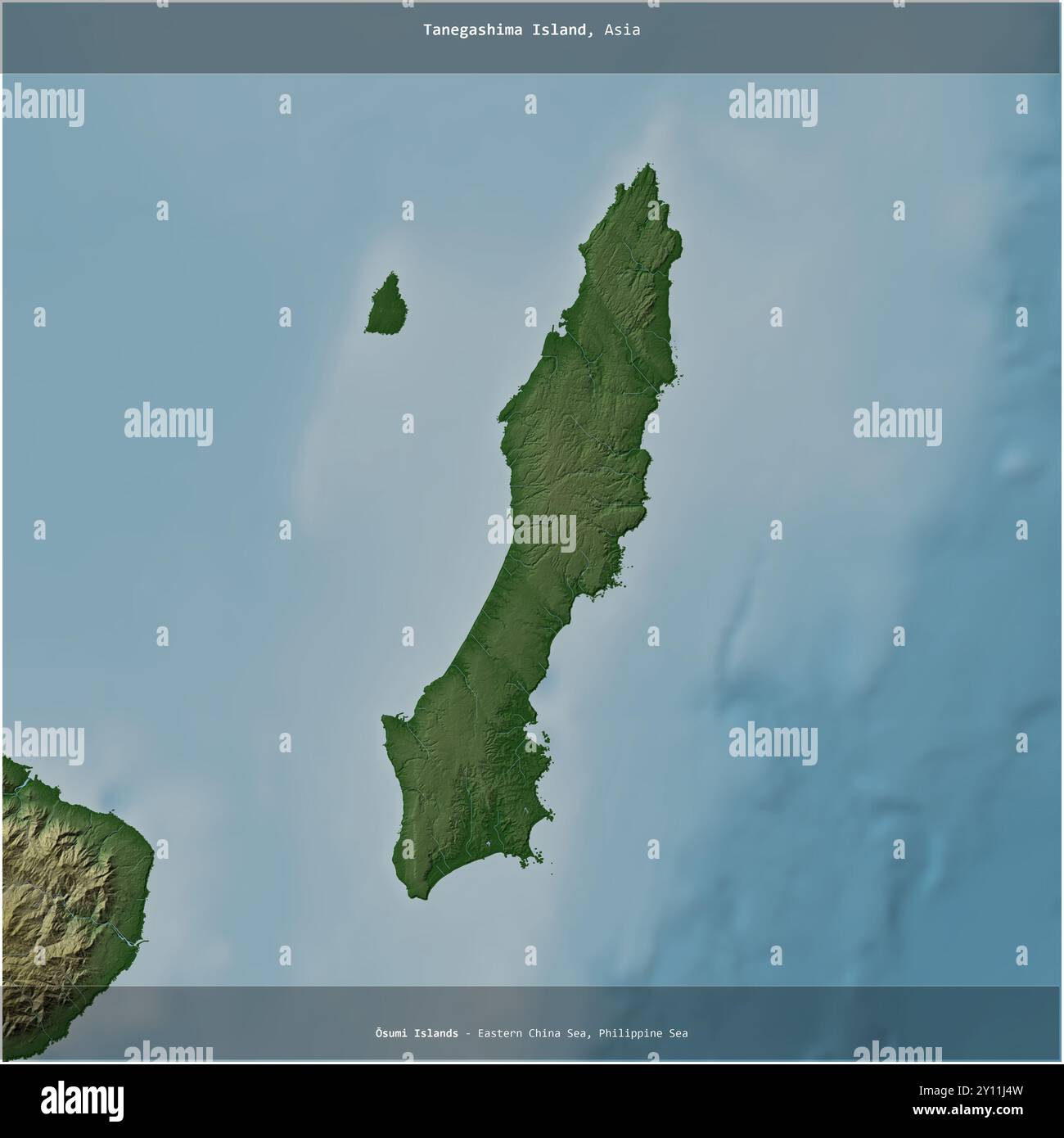 Tanegashima Island in the Philippine Sea, belonging to Japan, cropped ...