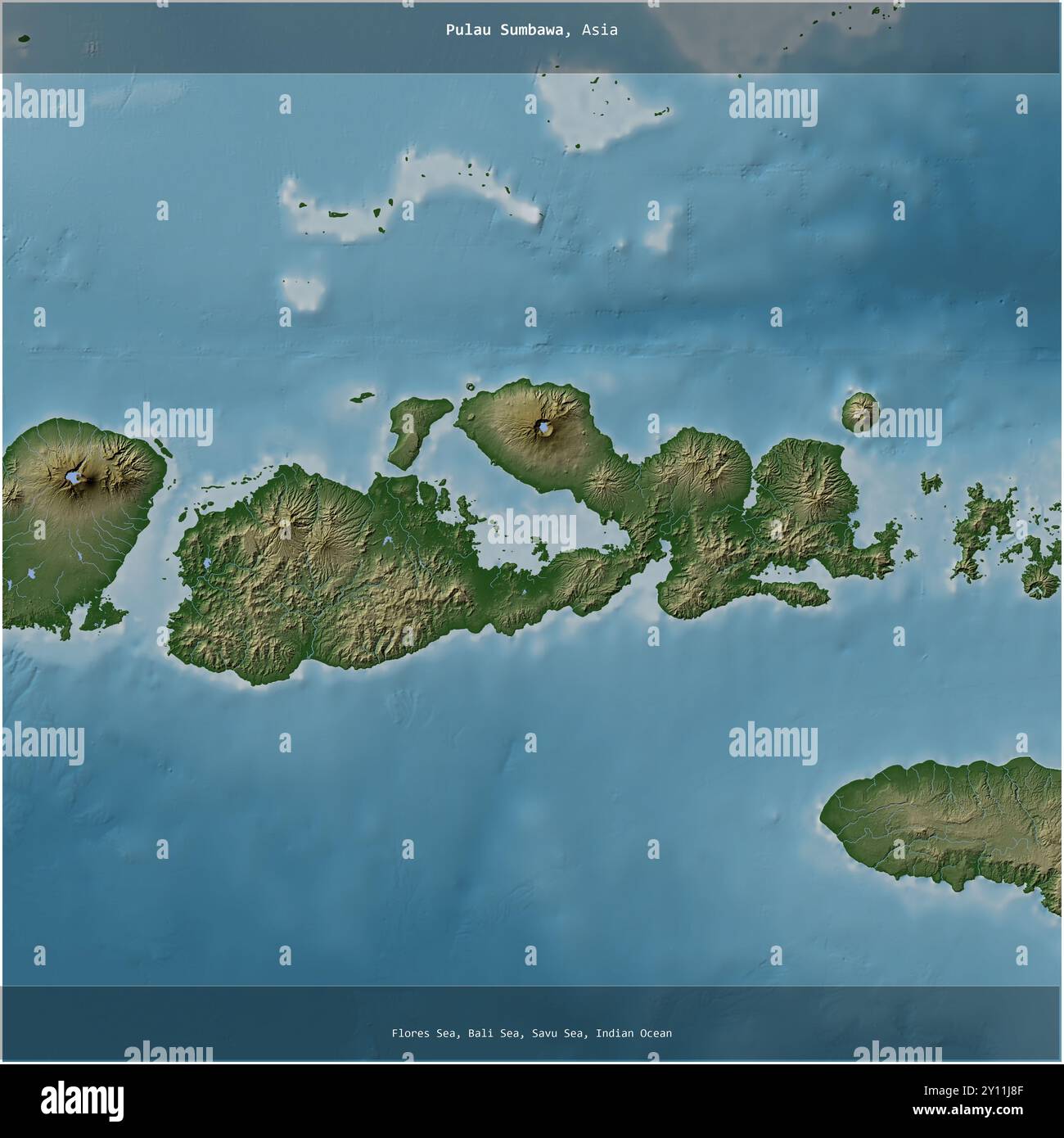 Pulau Sumbawa in the Bali Sea, belonging to Indonesia, cropped to ...