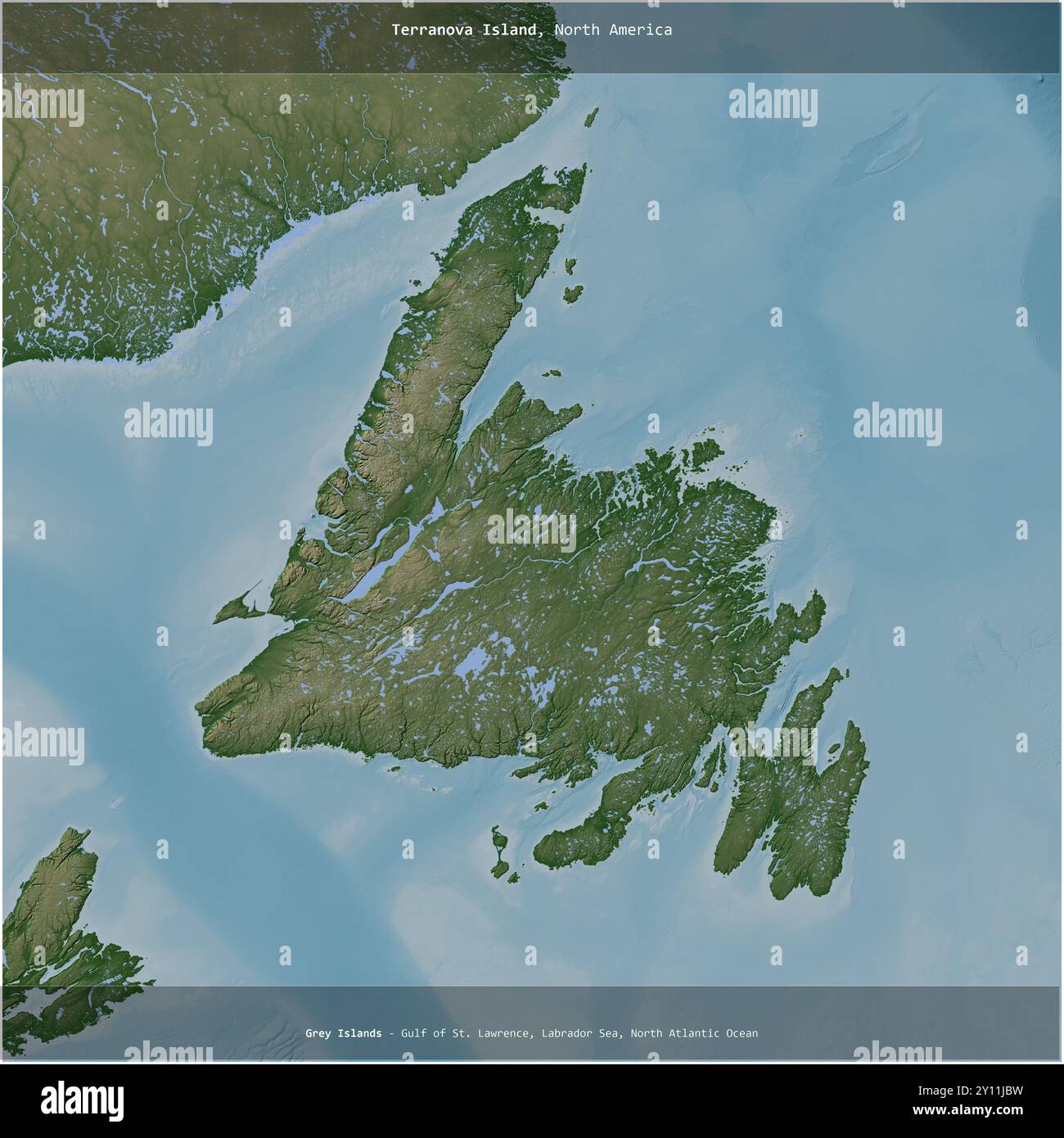 Terranova Island in the Labrador Sea, belonging to Canada, cropped to ...