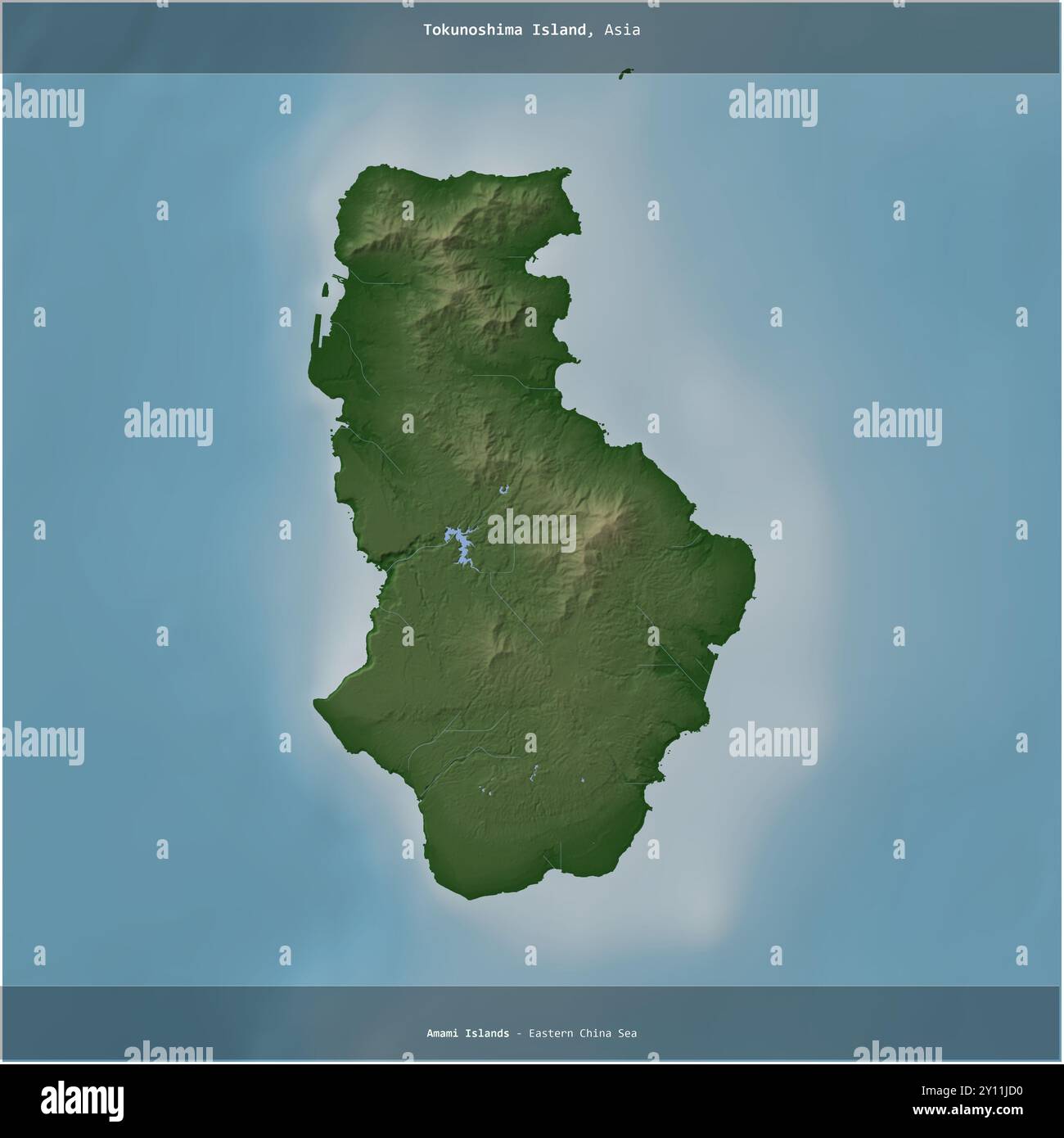 Tokunoshima Island in the Eastern China Sea, belonging to Japan, cropped to square on a colored ...