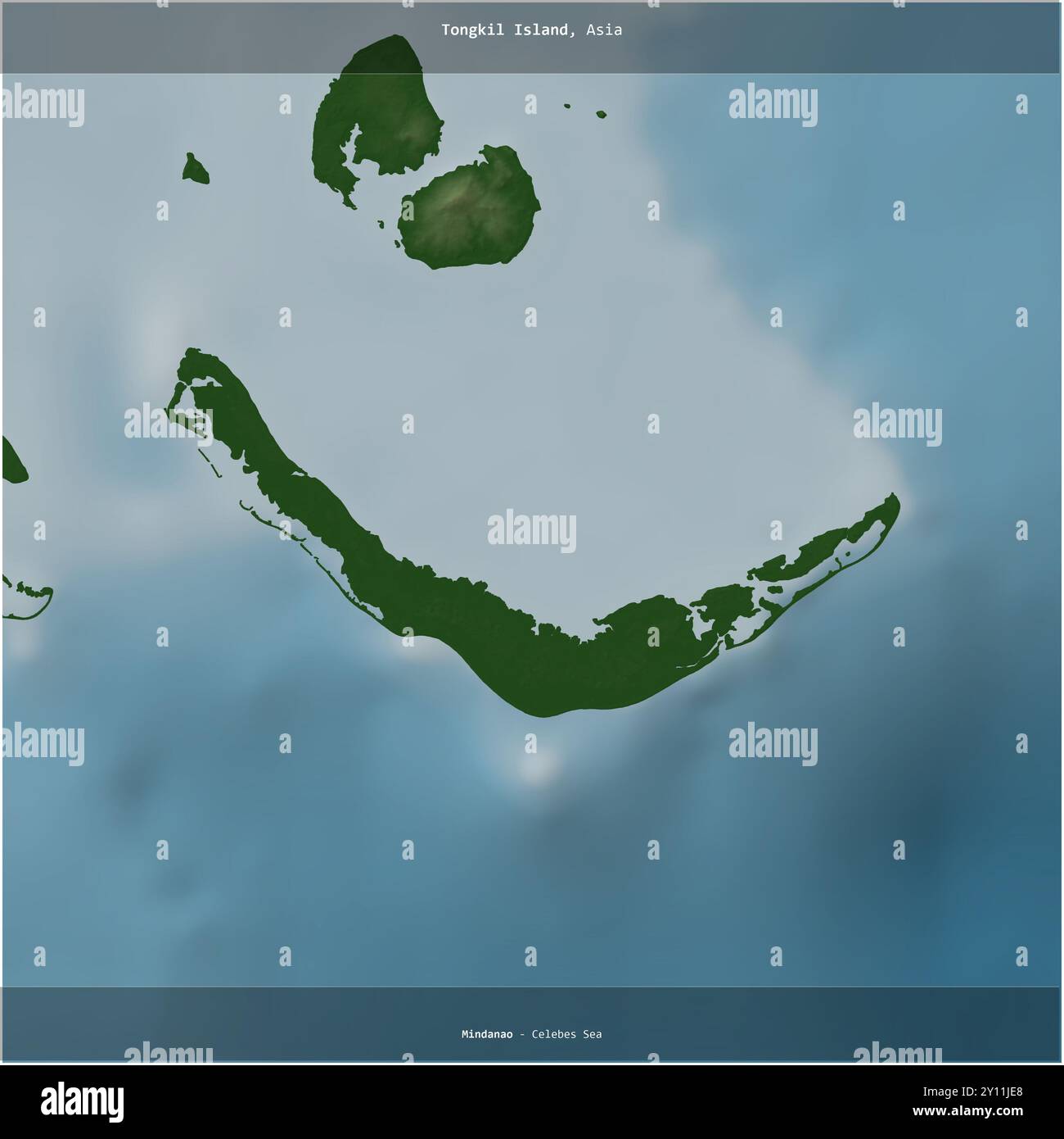 Tongkil Island in the Celebes Sea, belonging to Philippines, cropped to square on a colored ...