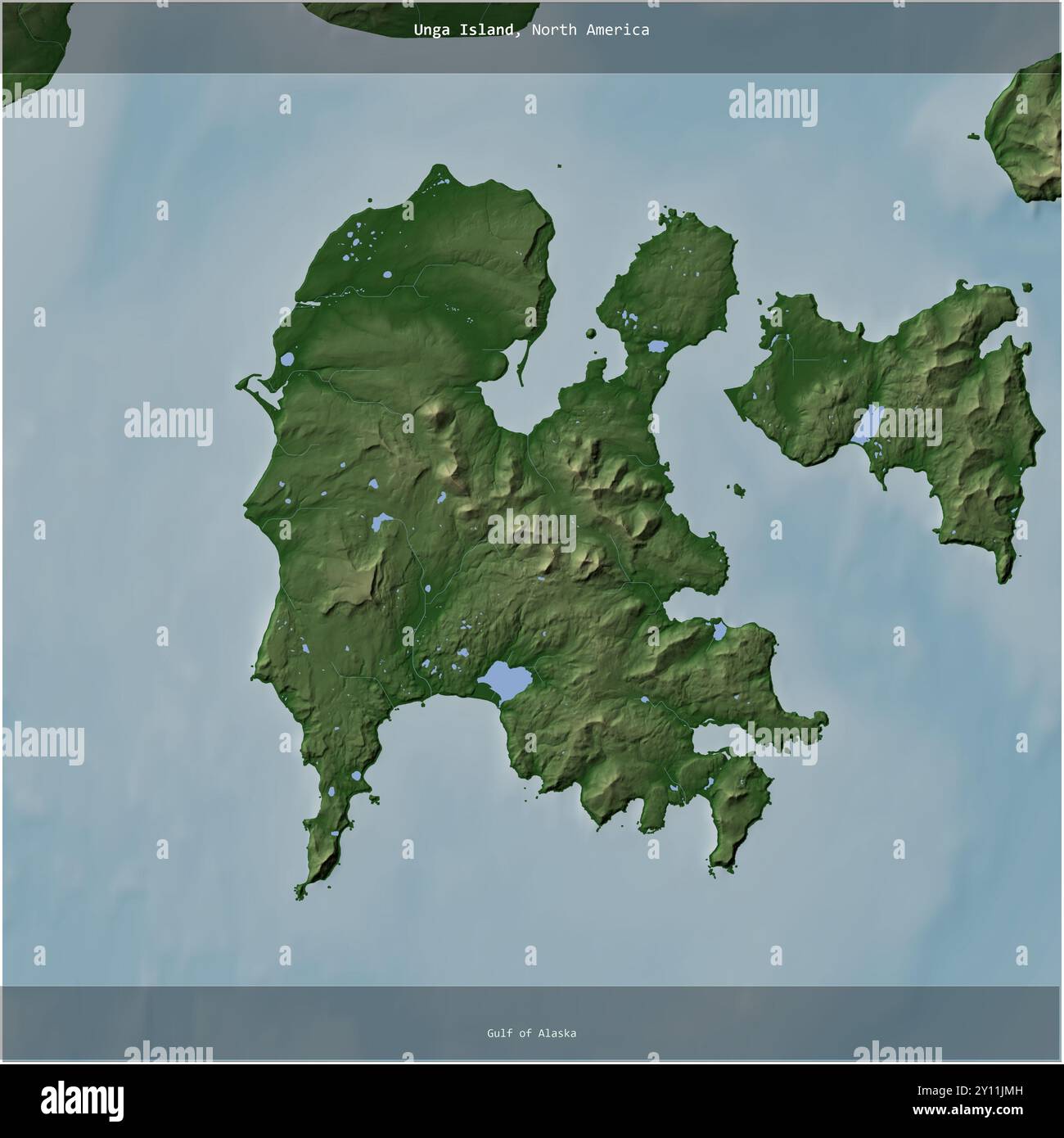 Unga Island in the Gulf of Alaska, belonging to United States, cropped ...