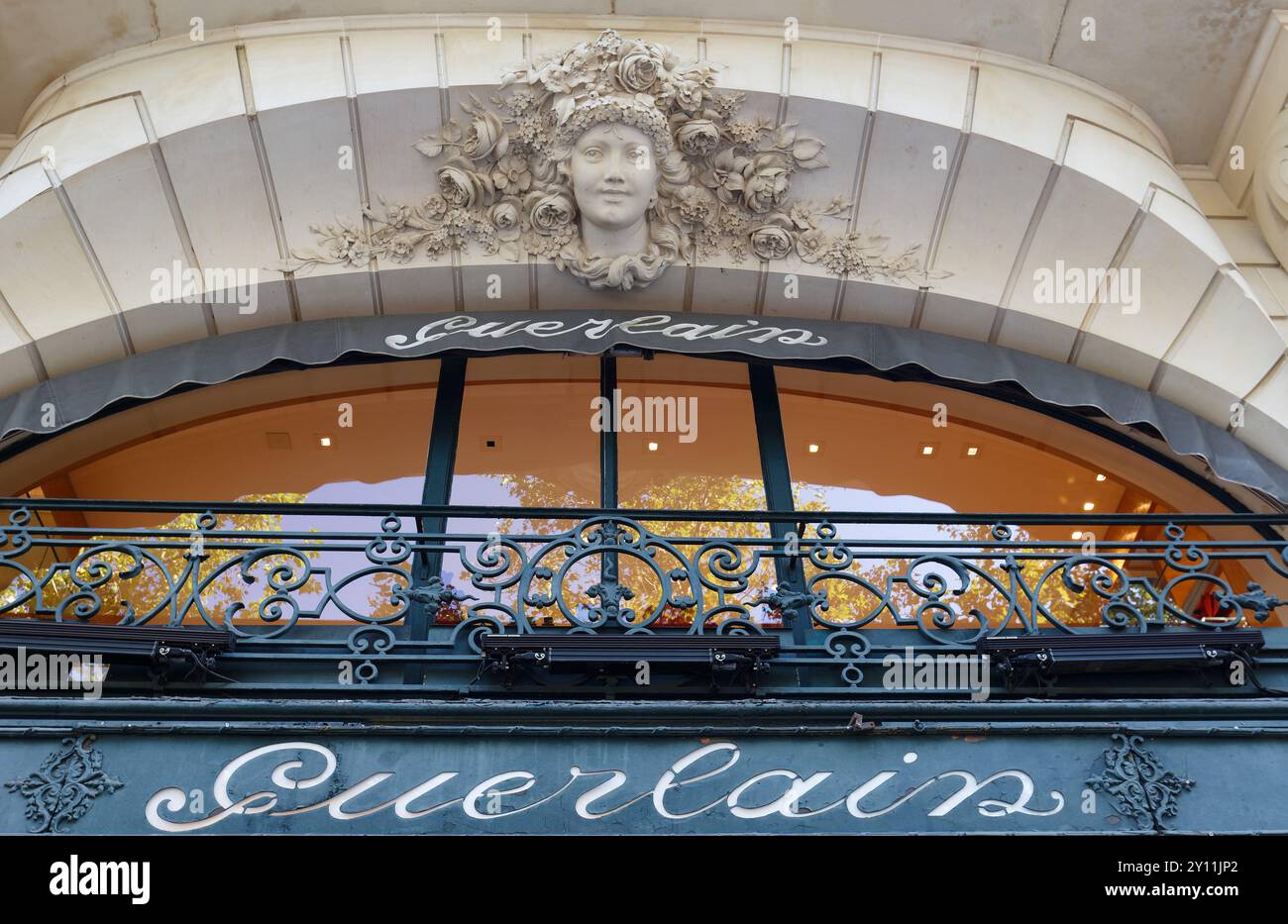 Sign of the historic Guerlain store on the Champs Elysees in Paris ...