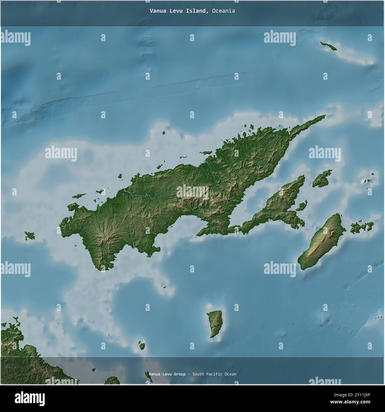 Vanua Levu Island in the South Pacific Ocean, belonging to Fiji, cropped to square on a colored ...