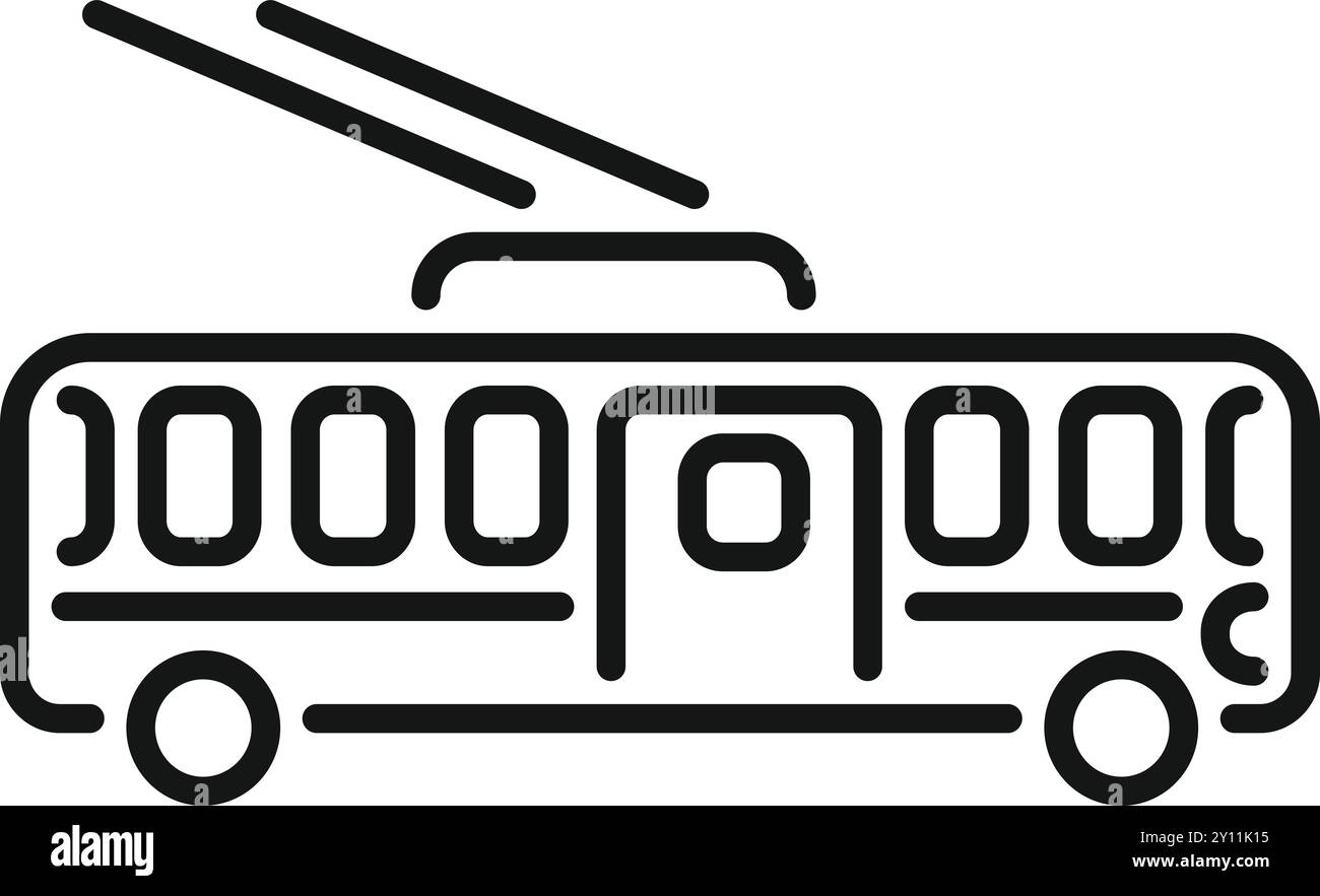 Simple trolleybus icon featuring three pantographs, illustrating a ...