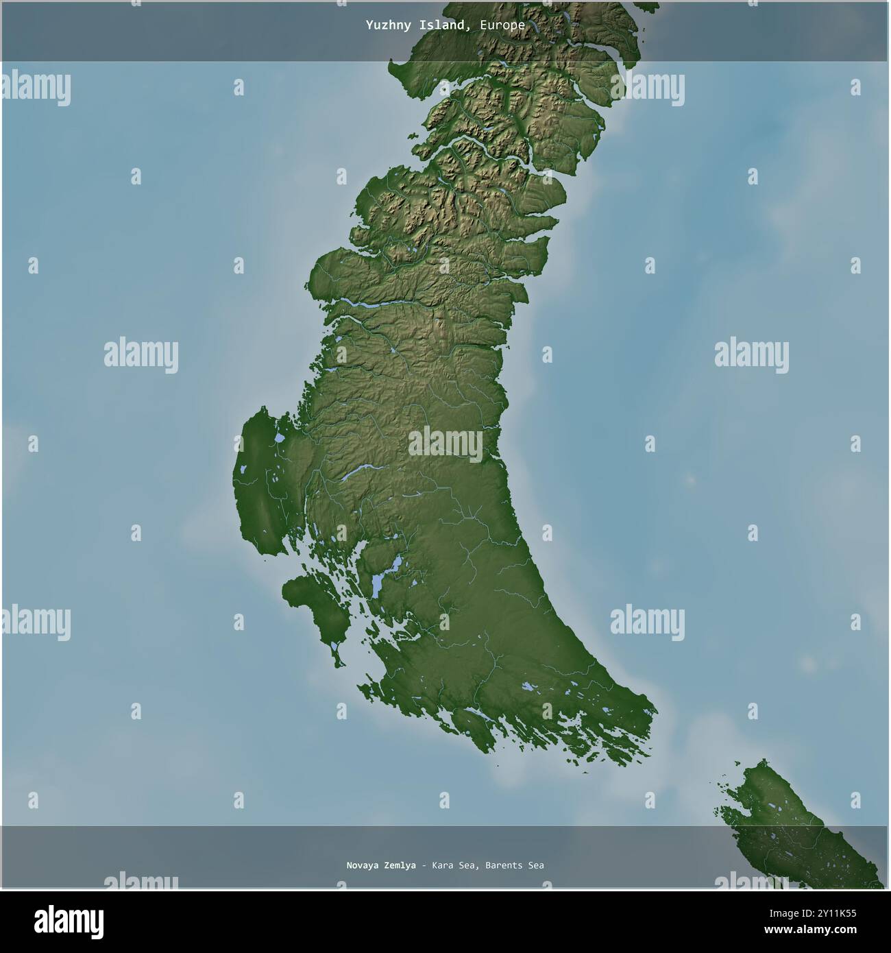 Yuzhny Island in the Kara Sea, belonging to Russia, cropped to square ...