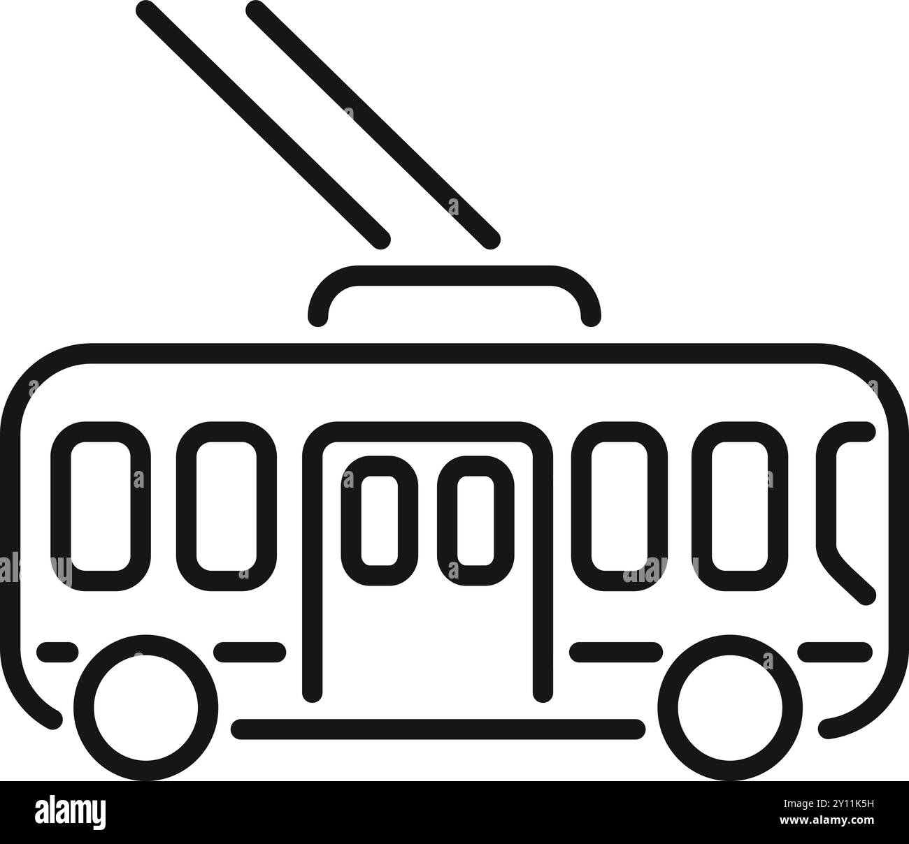 Simple line icon of an electric trolley bus, a sustainable ...