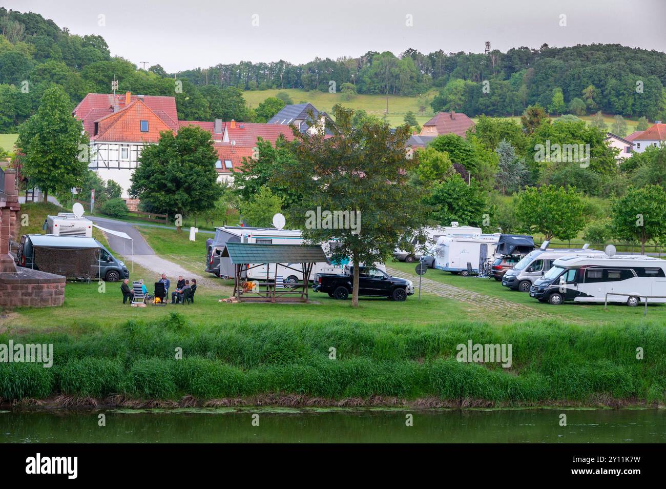 Germany, Free State of Thuringia, Lindewerra, Motorhome site at the ...