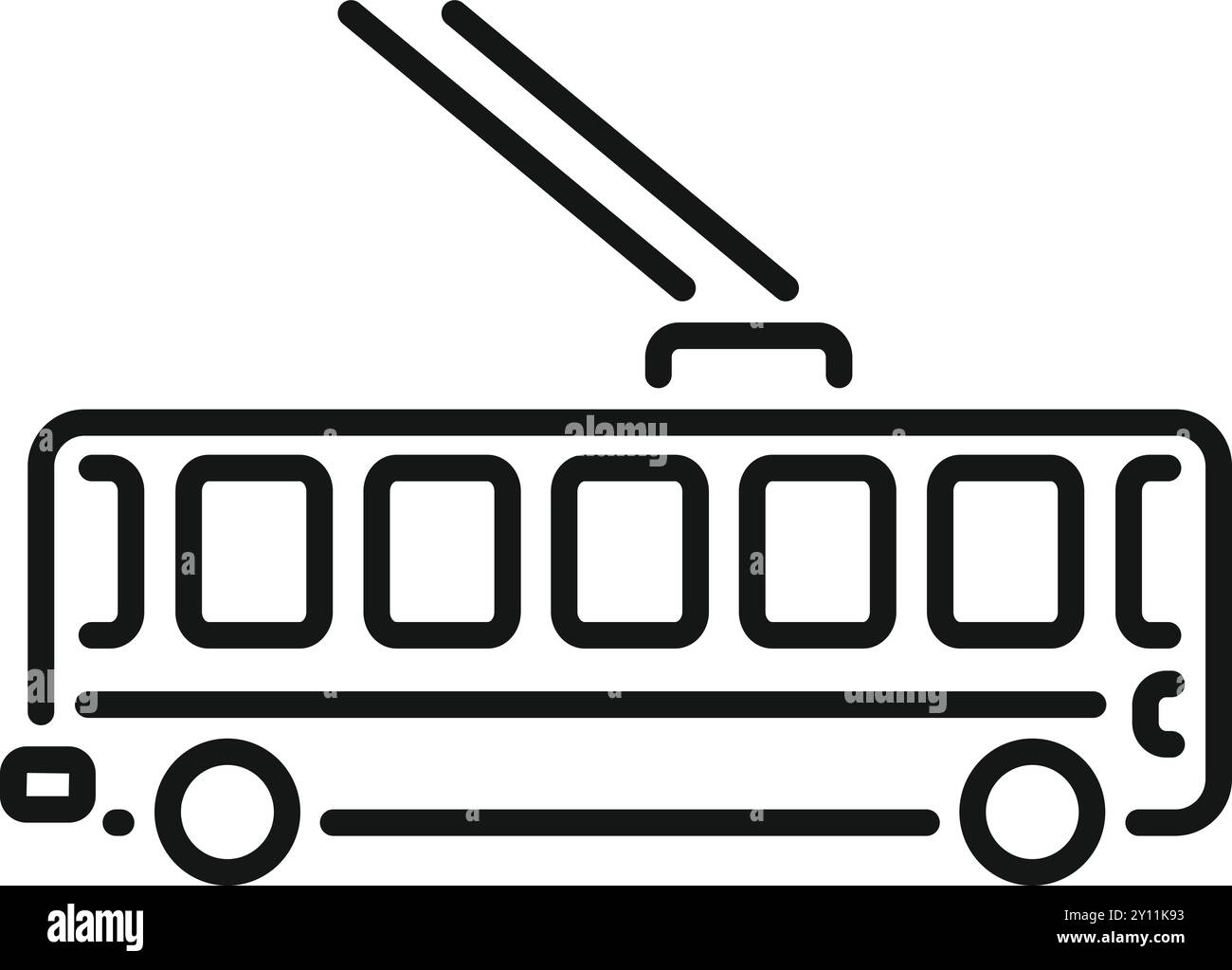 Simple outline icon of a trolleybus moving on a line, representing a sustainable mode of urban ...