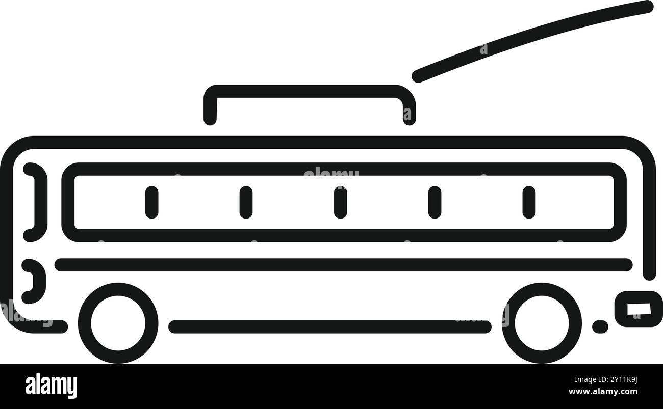 Simple black and white vector icon representing a trolleybus driving on the road Stock Vector ...